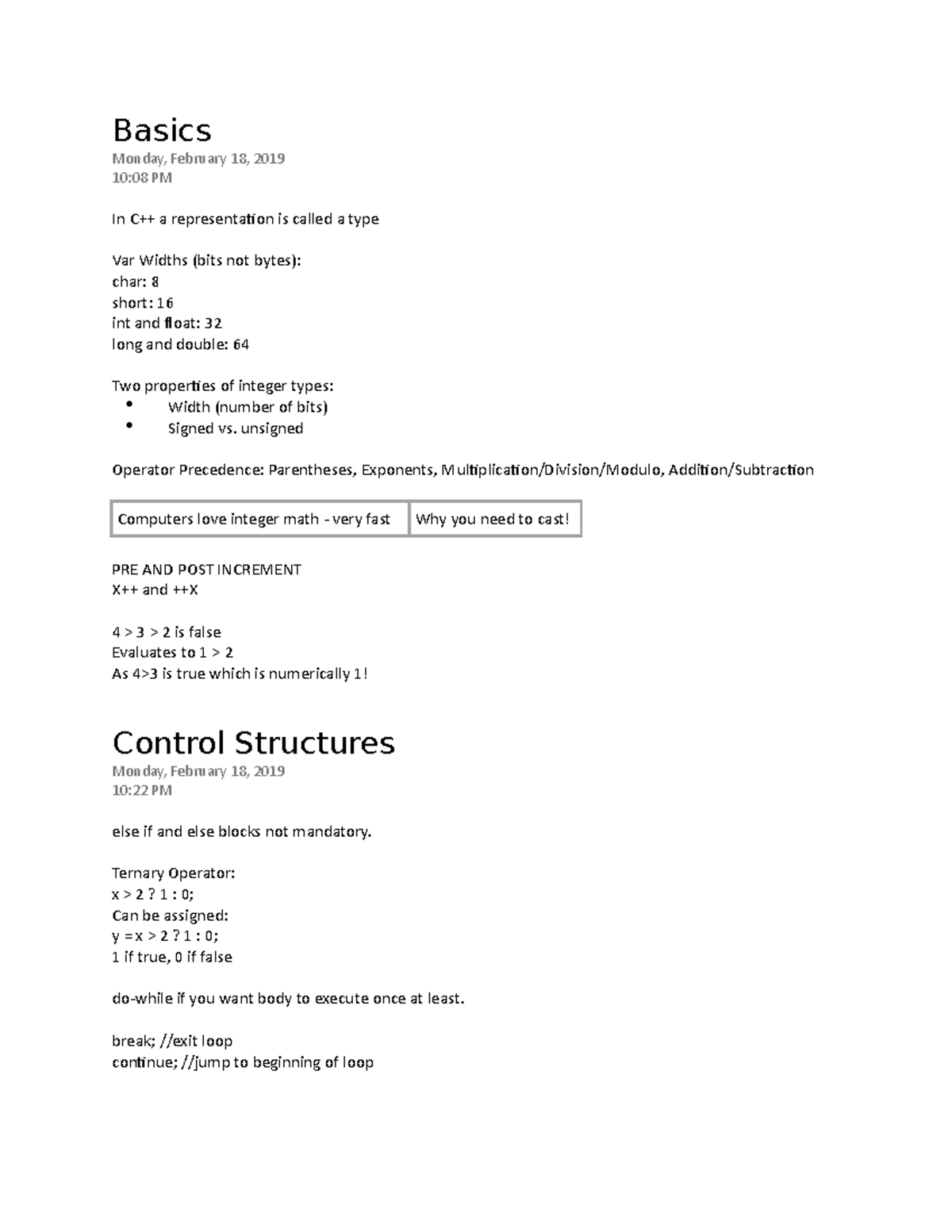 Intro to programming - Summary for entire course - Basics Monday, February 18, 2019 10:08 PM In ...