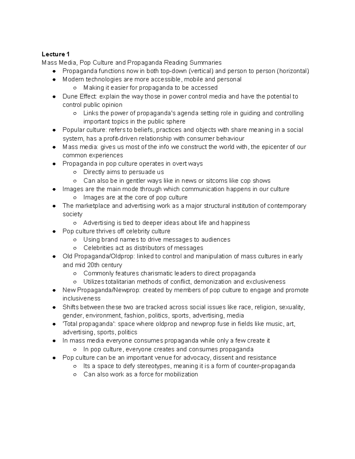 COMS 361 Lesson 8 Notes - Lecture 1 Mass Media, Pop Culture and ...
