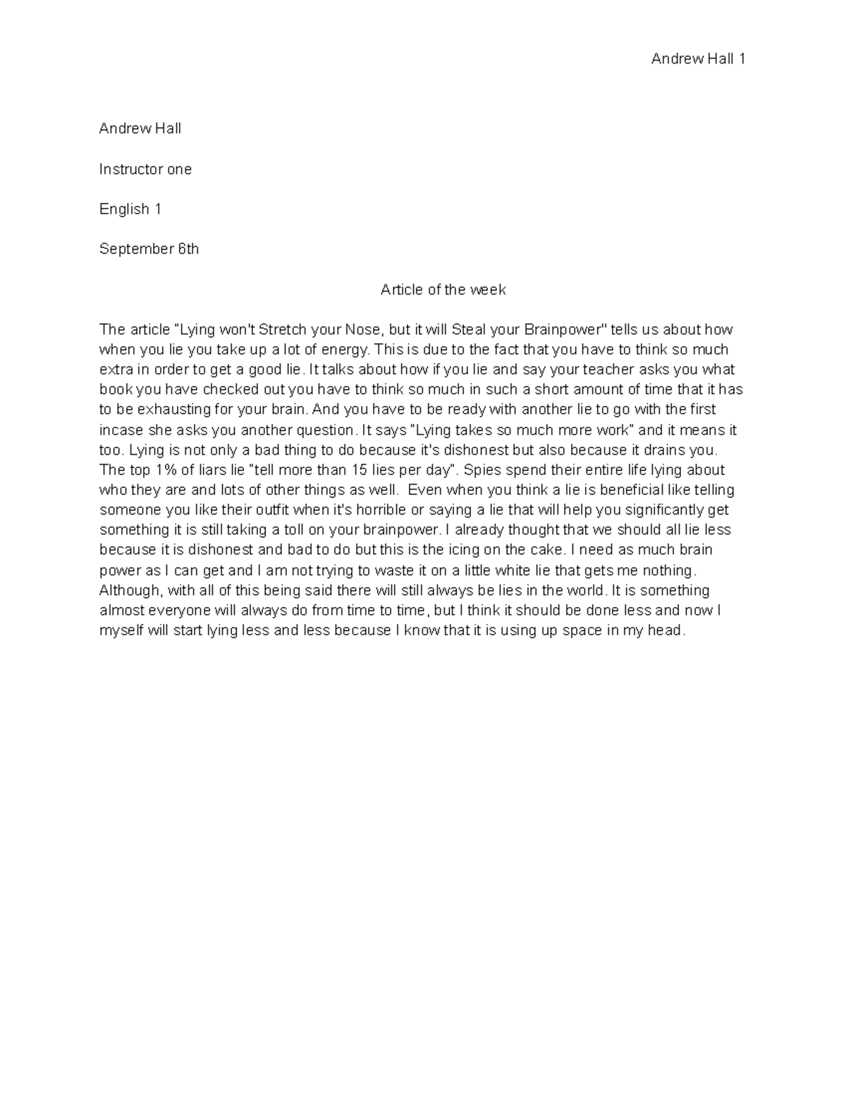 Article Of The Week-1 (2) - Andrew Hall 1 Andrew Hall Instructor one ...