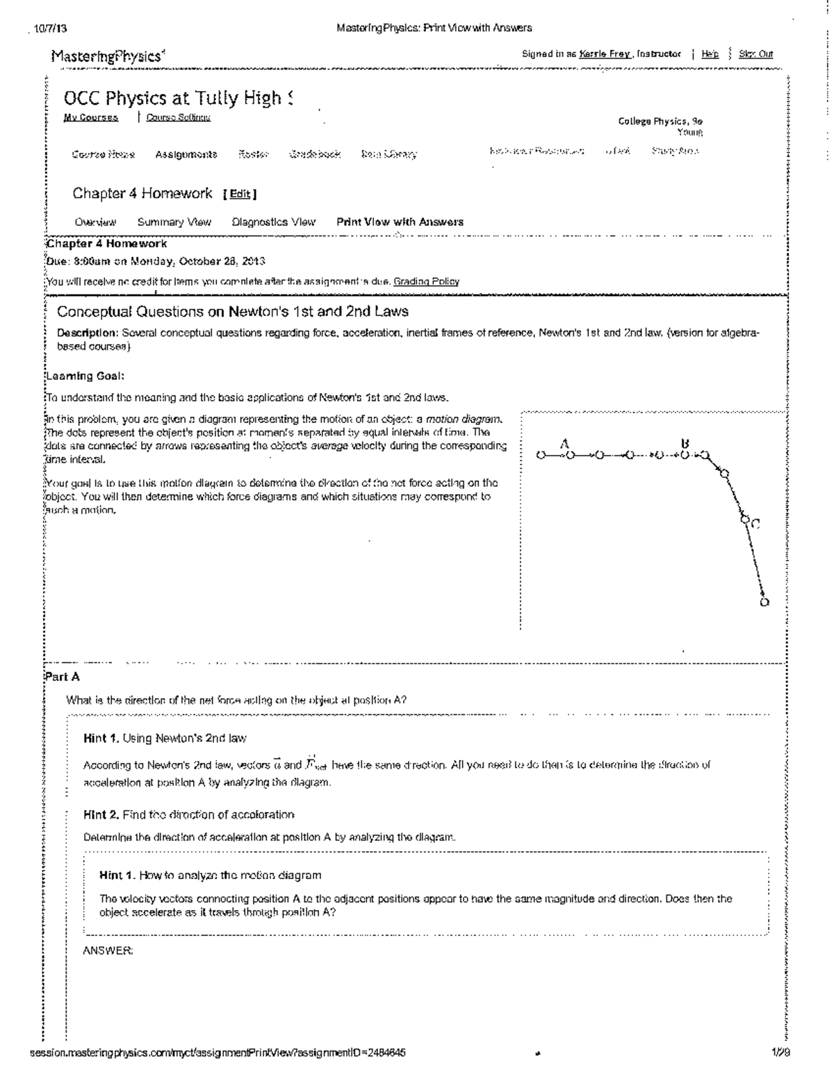 Ch. 4 homework new text - Practice questions - MasteringPhysics: Print View with Answers - Studocu
