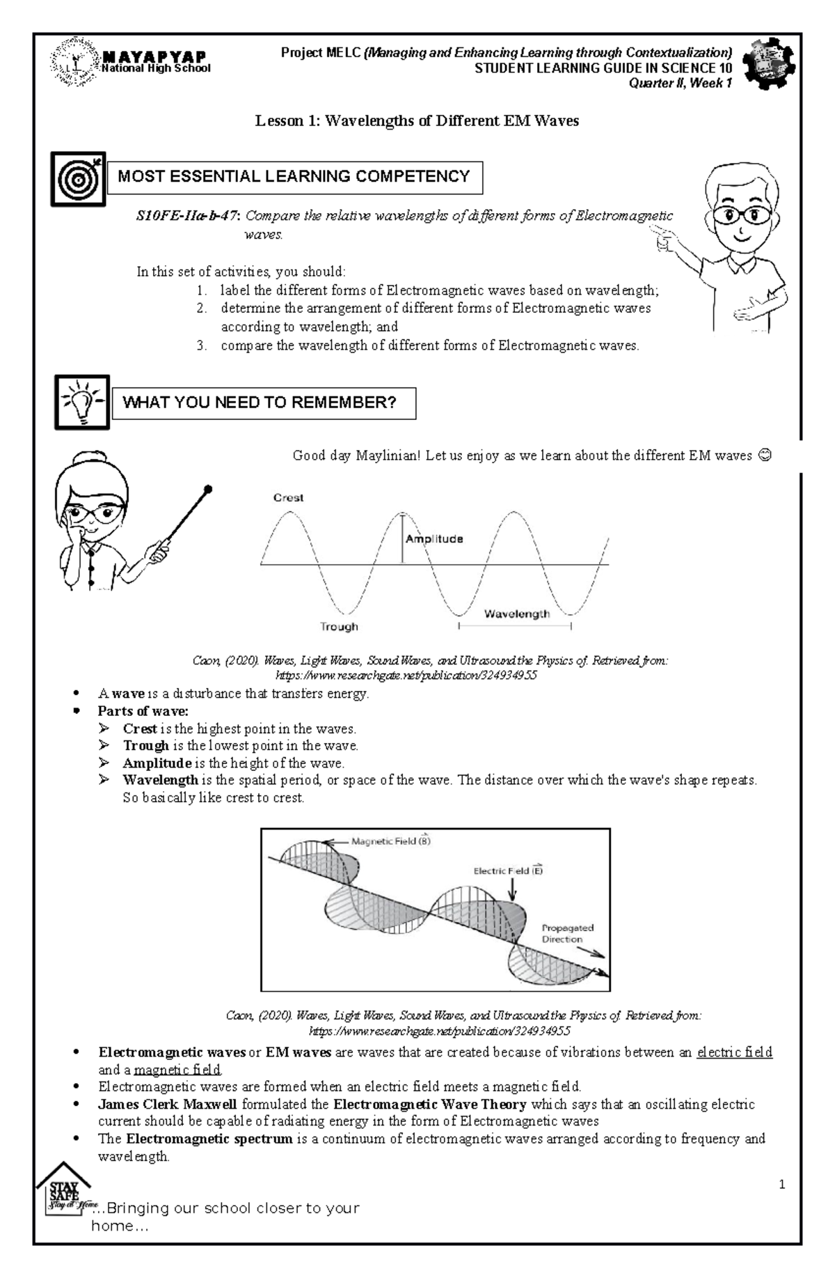 AS SCI 10 SLG WEEK 1 Quarter II - .. our school closer to your Lesson 1: Wavelengths of ...