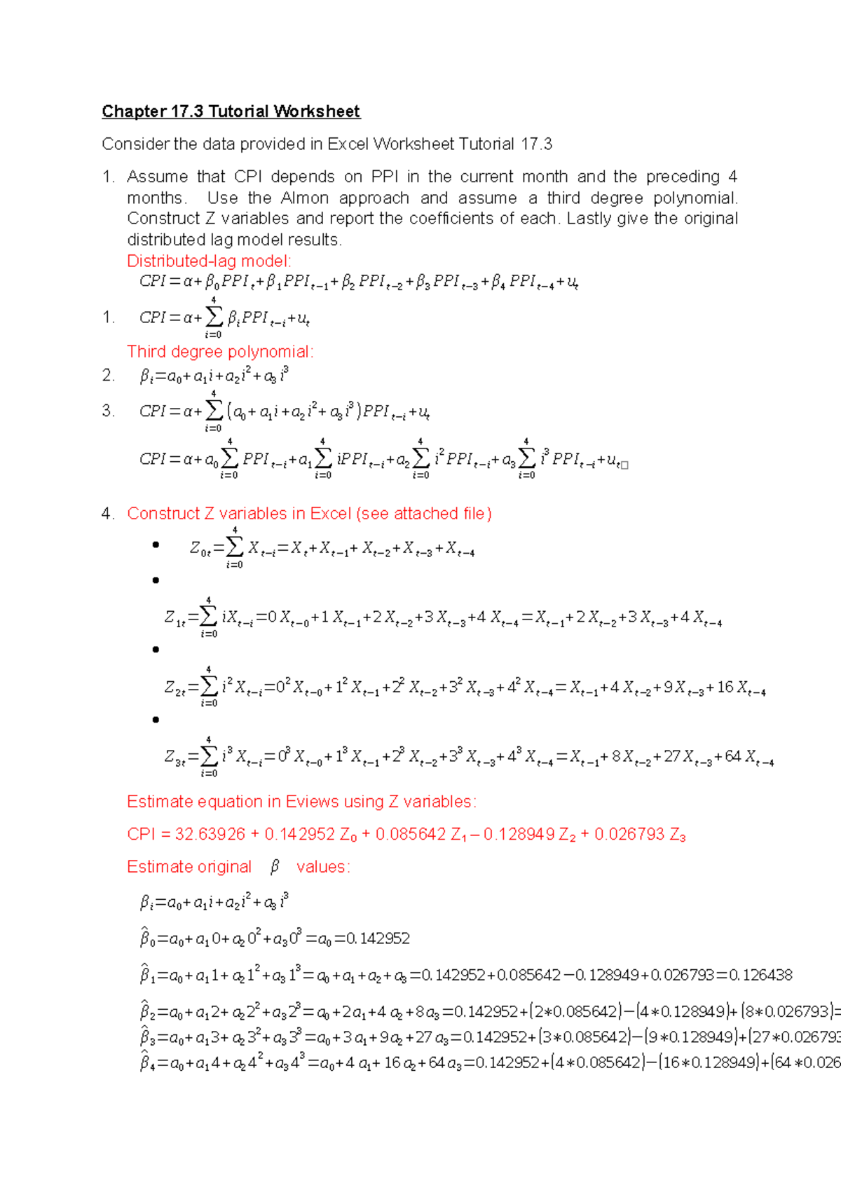 Chapter 17.3 Tutorial Worksheet Memo - Chapter 17 Tutorial Worksheet ...