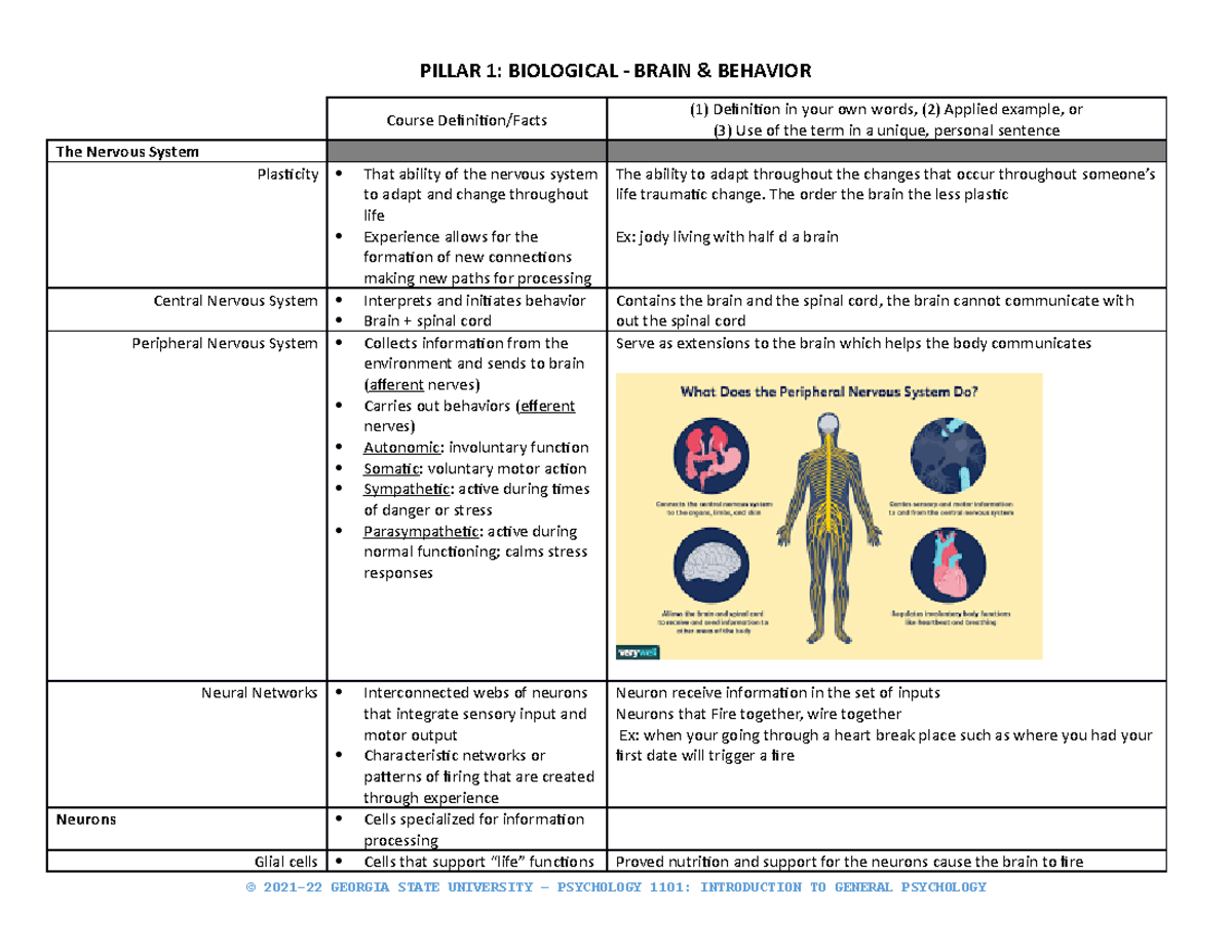 Pillar 1 sg - study guide to help study for exams - PSYC 1101 - GSU ...