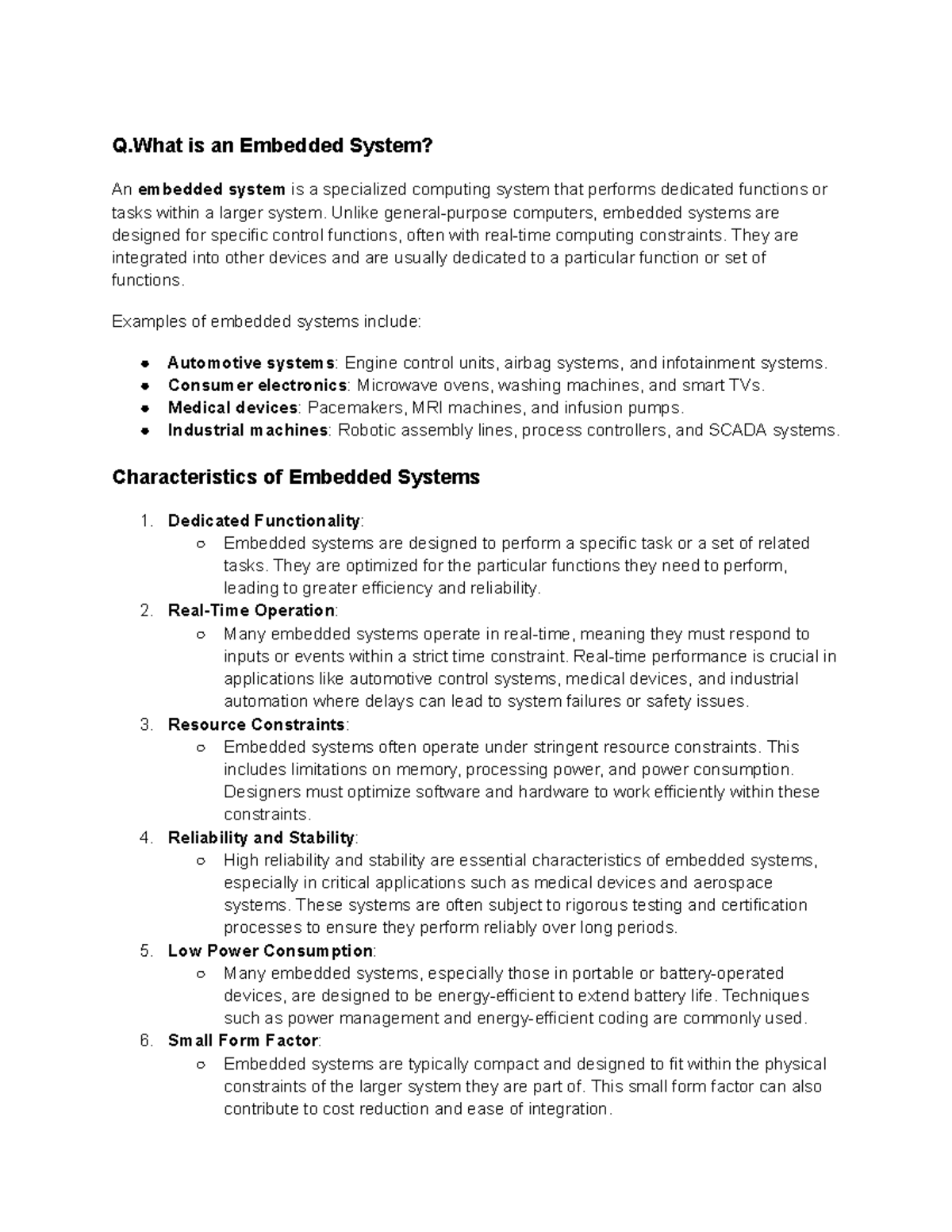 Embedded mid sem question ans - Q is an Embedded System? An embedded system is a specialized ...
