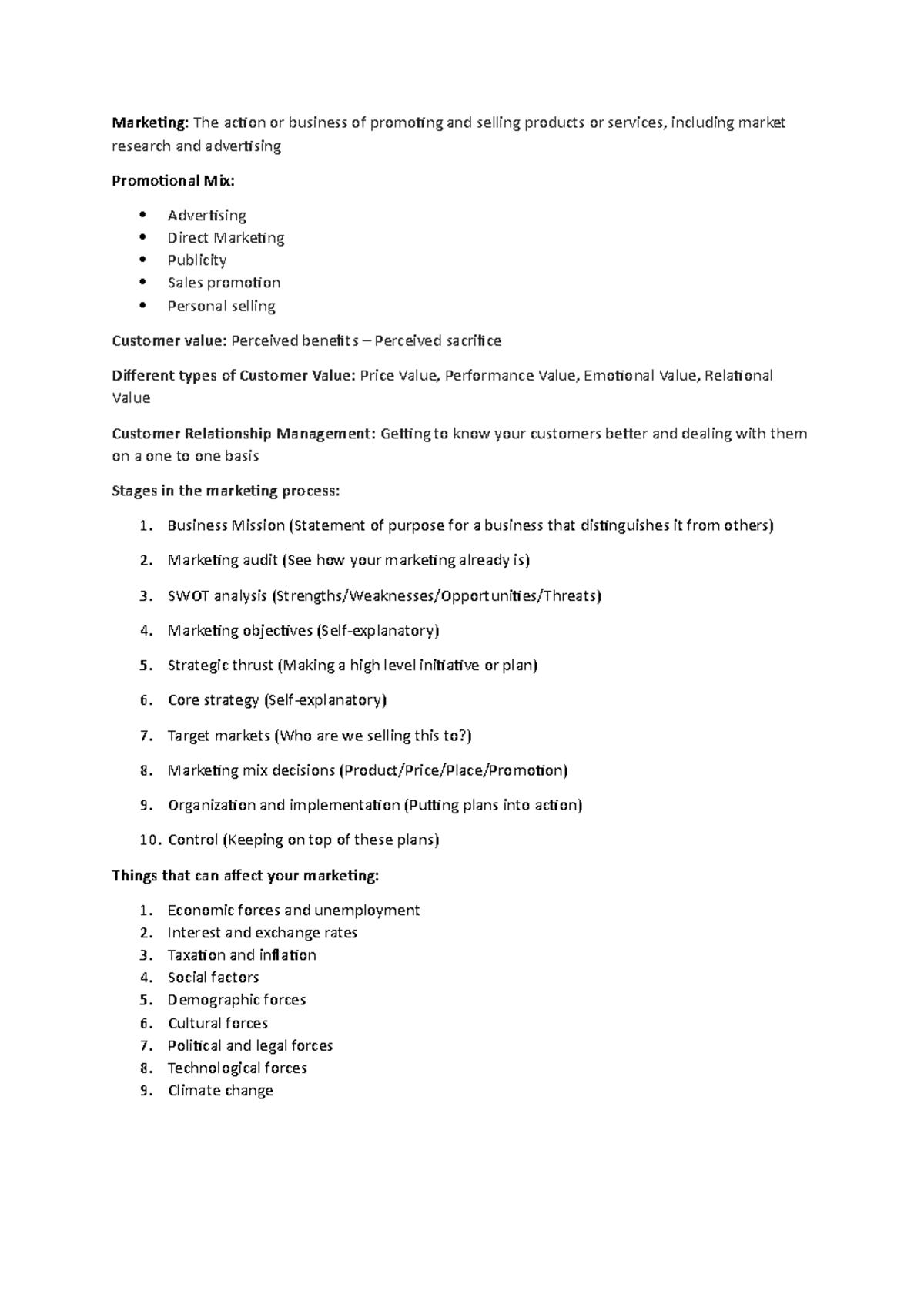 Marketing Course Content Summary - Marketing: The action or business of ...