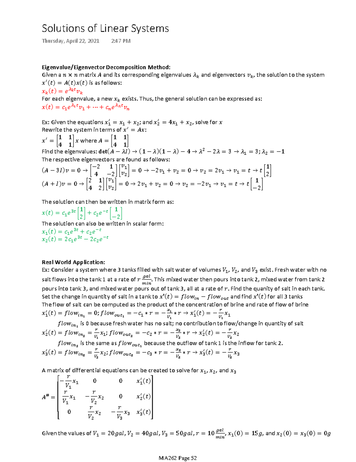 Solutions Of Linear Systems Eigenvalue Eigenvector Decomposition Method Given A Matrix And