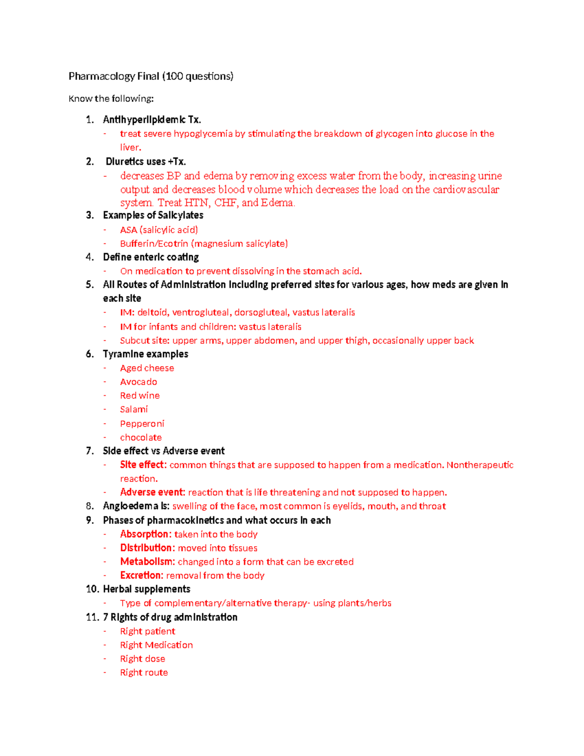 SG Unit 6 + Final Exam Pharmacology - Pharmacology Final (100 questions ...