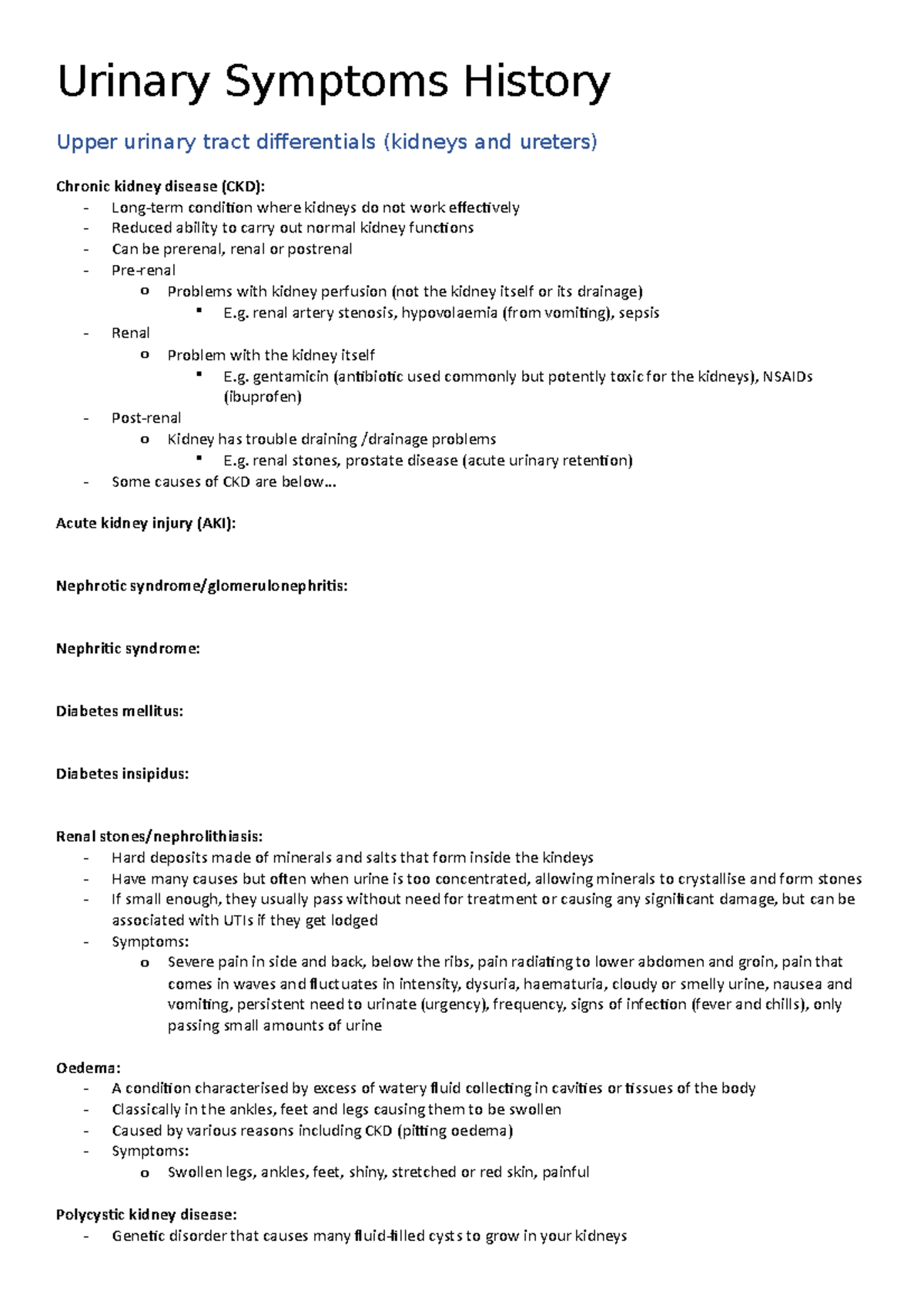 Urinary symptoms - differential diagnoses - Urinary Symptoms History ...