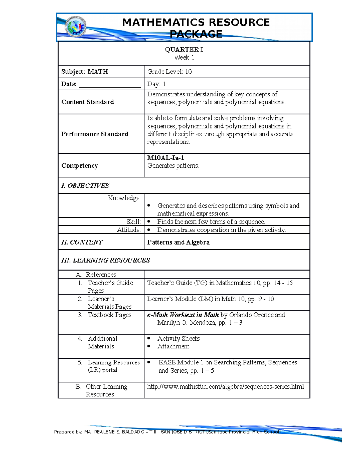 DLP-G10-Q1-W1-day 1 - A great guide for your teaching preparation ...