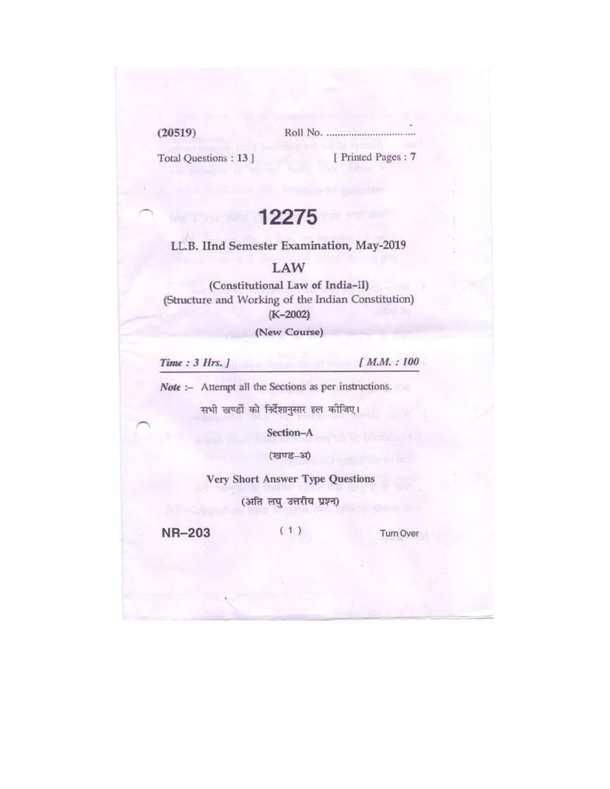 Constitution 2 - LLB SEM 2 PRACTICE PAPER - Studocu