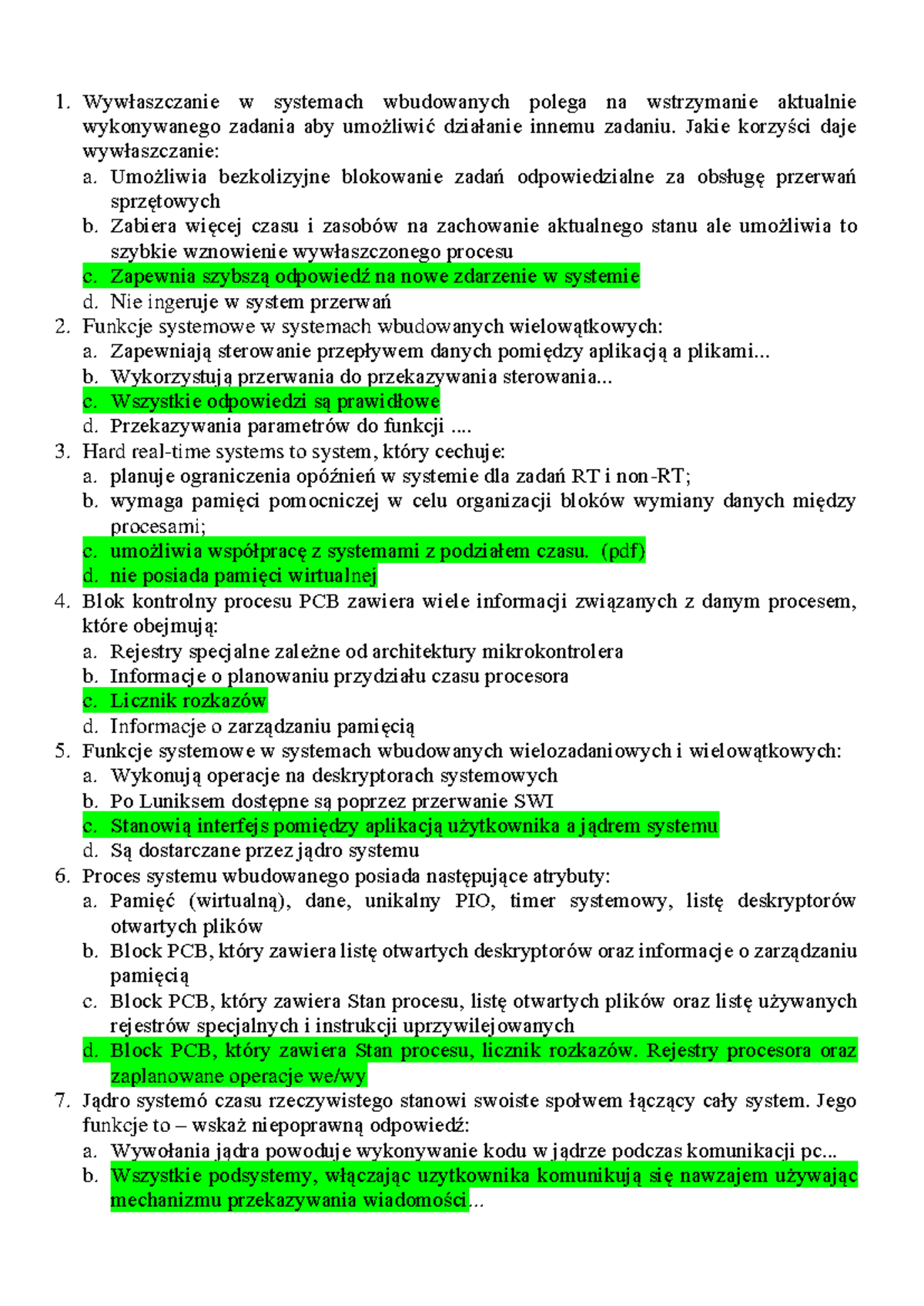 Wbudowane - kolokwium1 - Wywłaszczanie w systemach wbudowanych polega ...
