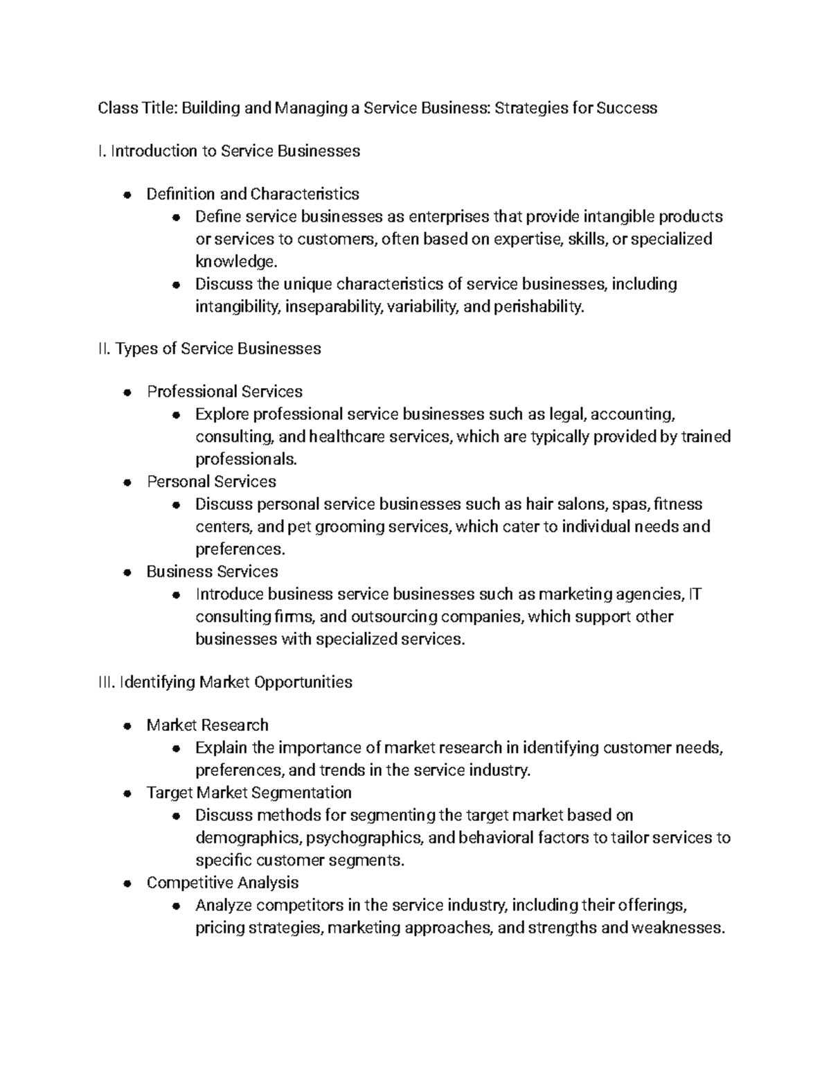 SB - filler - Class Title: Building and Managing a Service Business ...