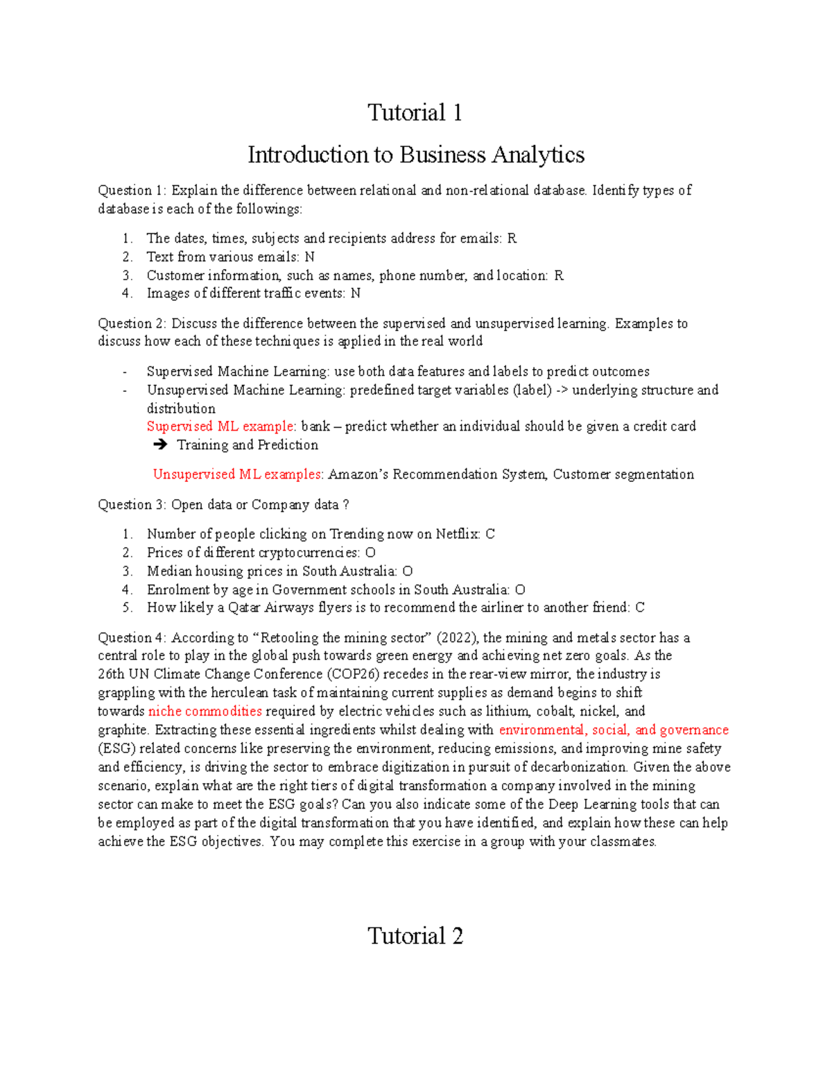 BDA activities - Tutorial 1 Introduction to Business Analytics Question 1: Explain the ...