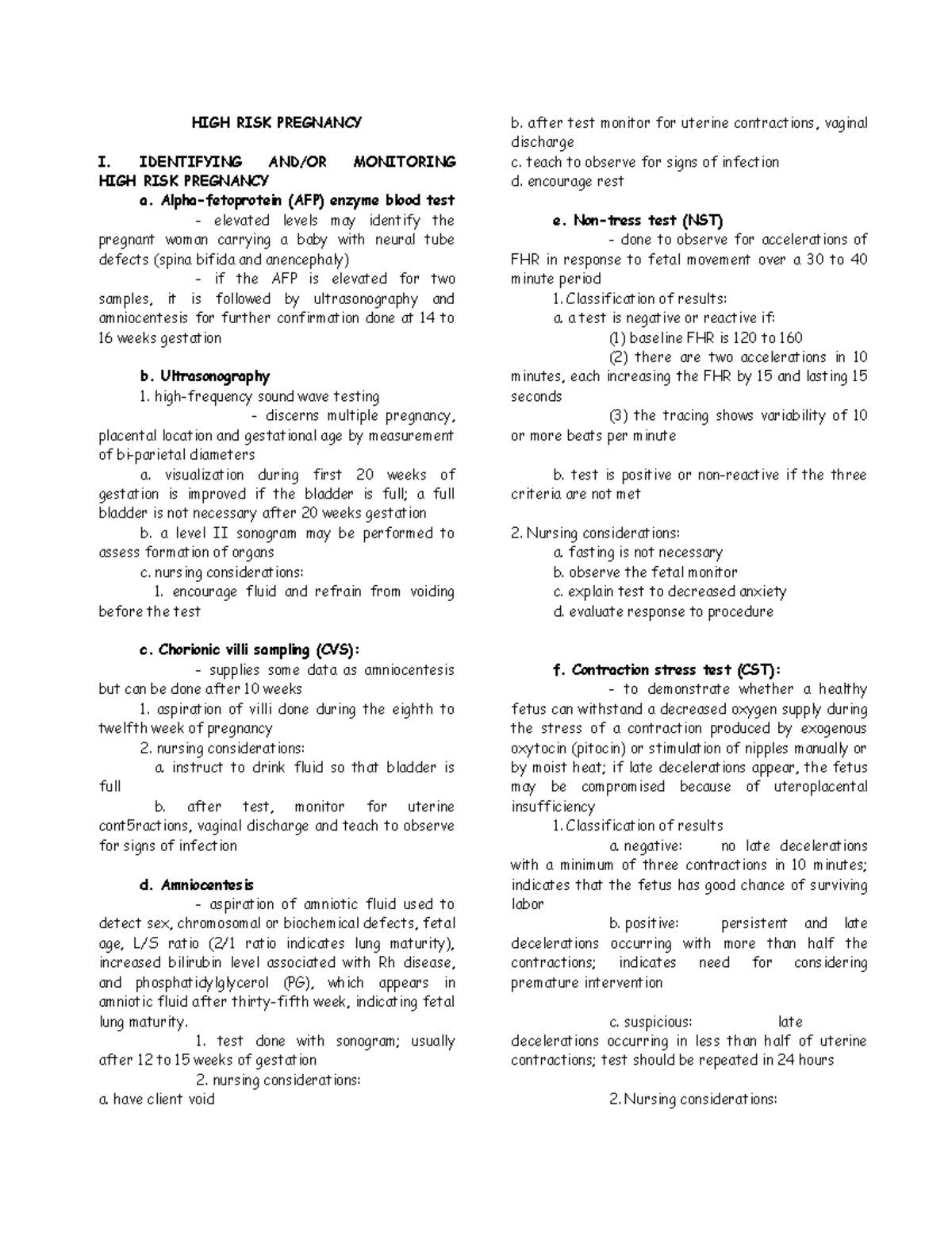 28124782 High Risk Pregnancy Notes - HIGH RISK PREGNANCY I. IDENTIFYING ...
