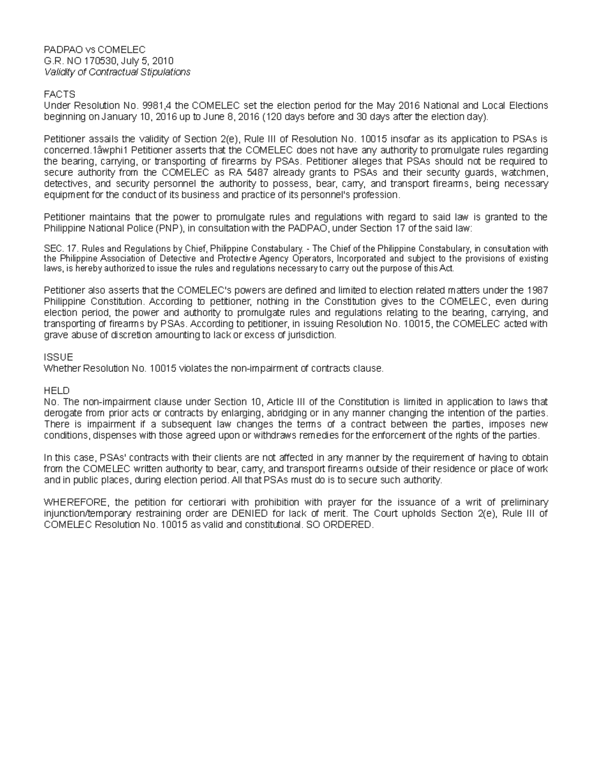 206. Padpao vs Comelec - PADPAO vs COMELEC G. NO 170530, July 5, 2010 ...