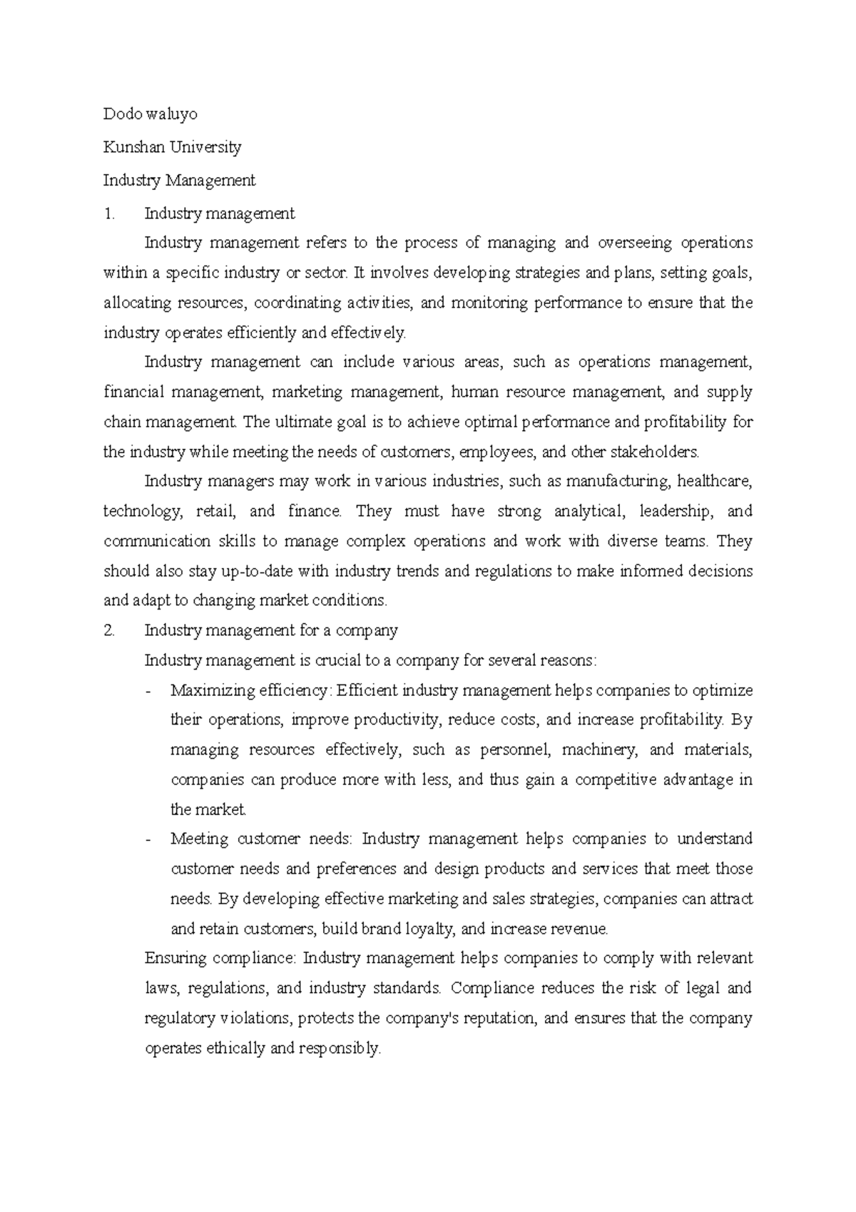 Dodo waluyo assignment industry management flowchart - Dodo waluyo Kunshan University Industry ...