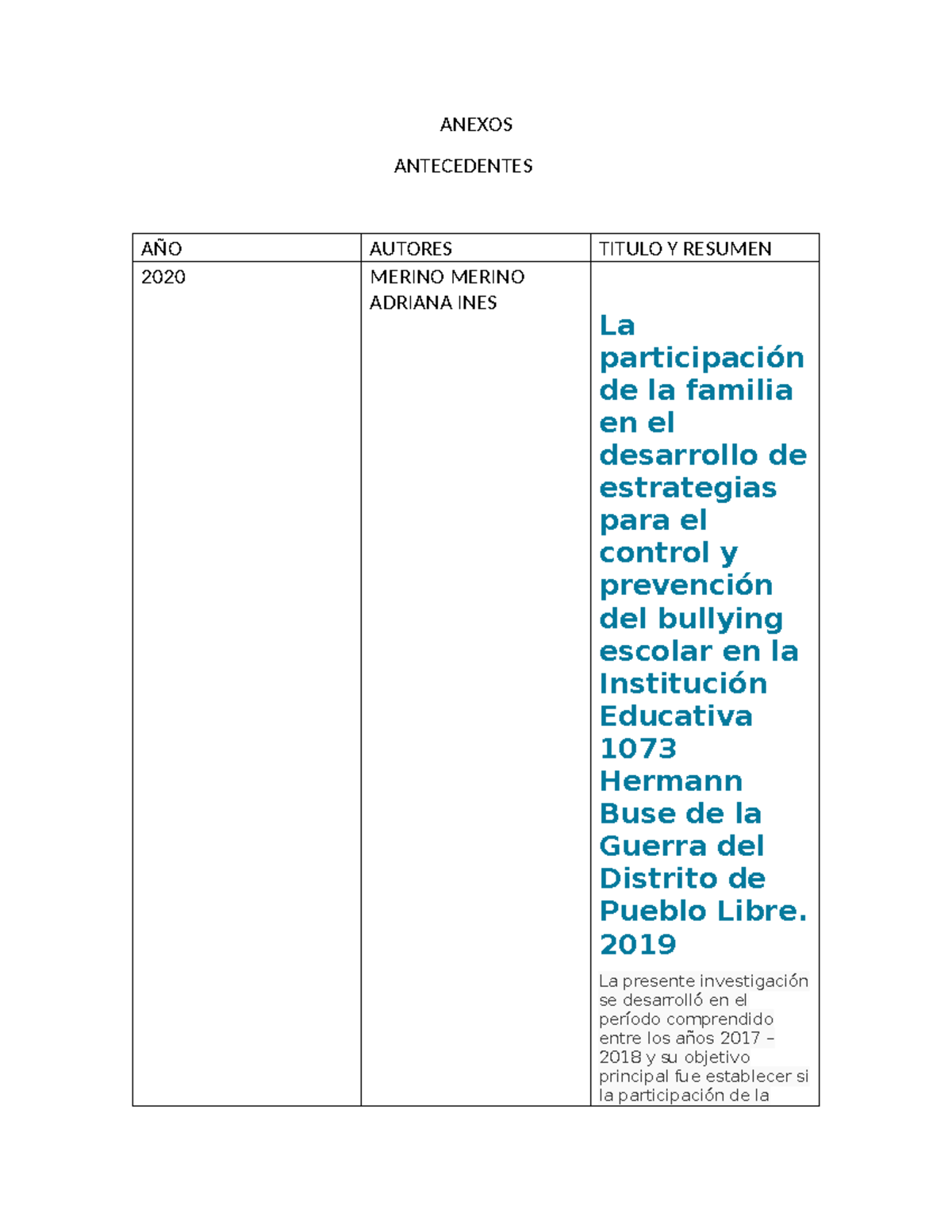 Anexos investigacion - asdasf - ANEXOS ANTECEDENTES AÑO AUTORES TITULO ...