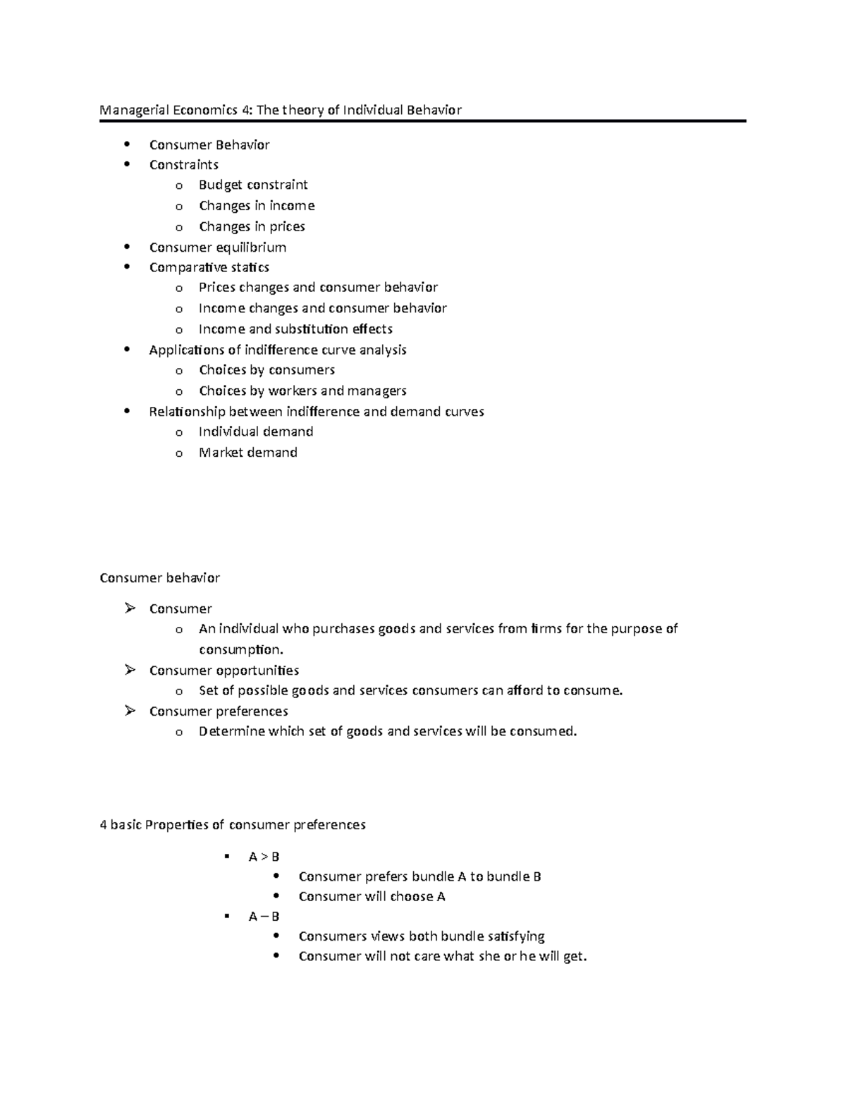 Managerial Economics 4 - Consumer opportunities o Set of possible goods ...
