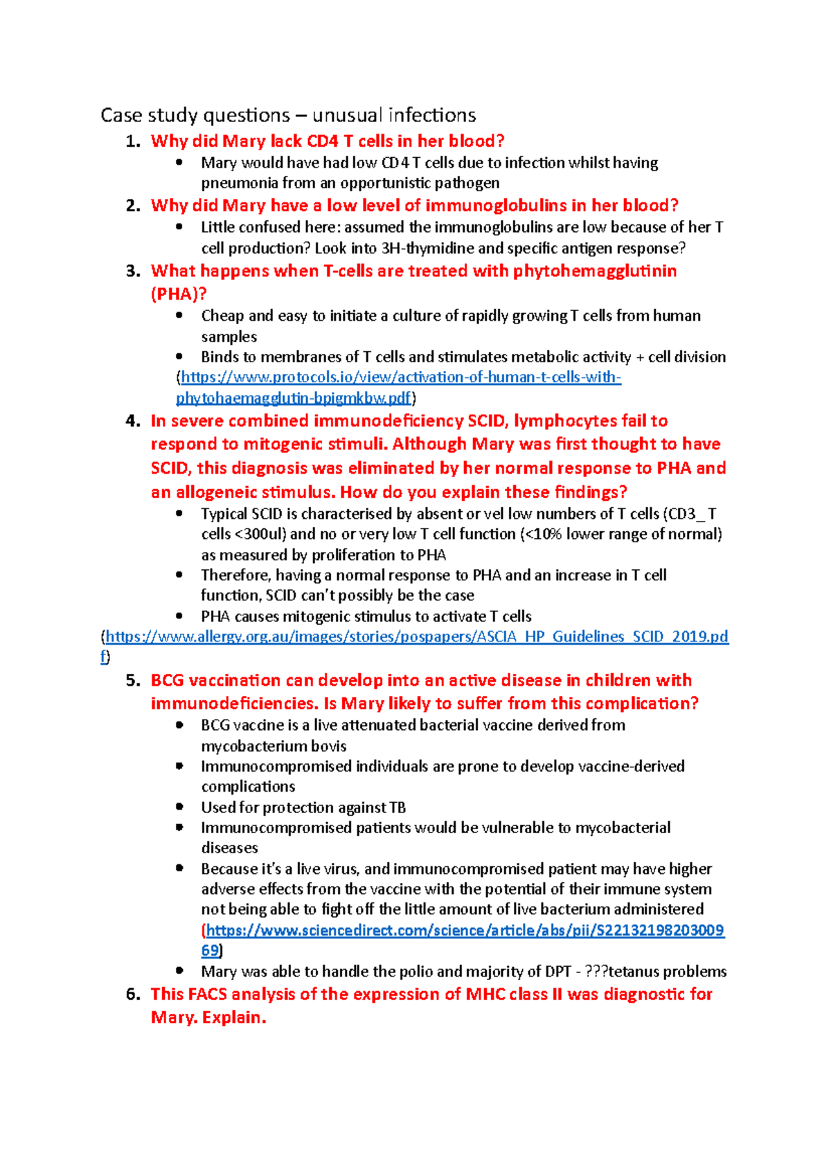 Unusual Infections: Case Study Questions - Studocu