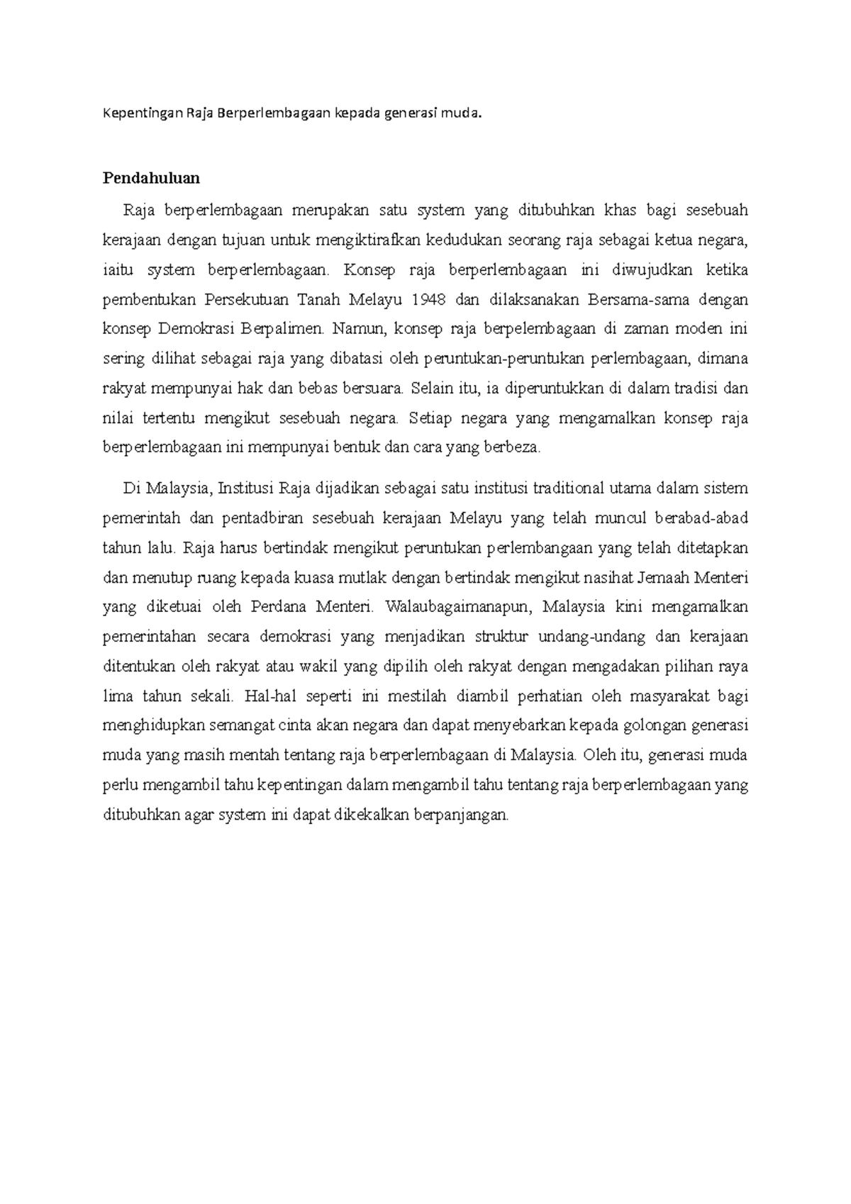 Kepentingan Raja Berperlembagaan kepada generasi muda - Pendahuluan ...