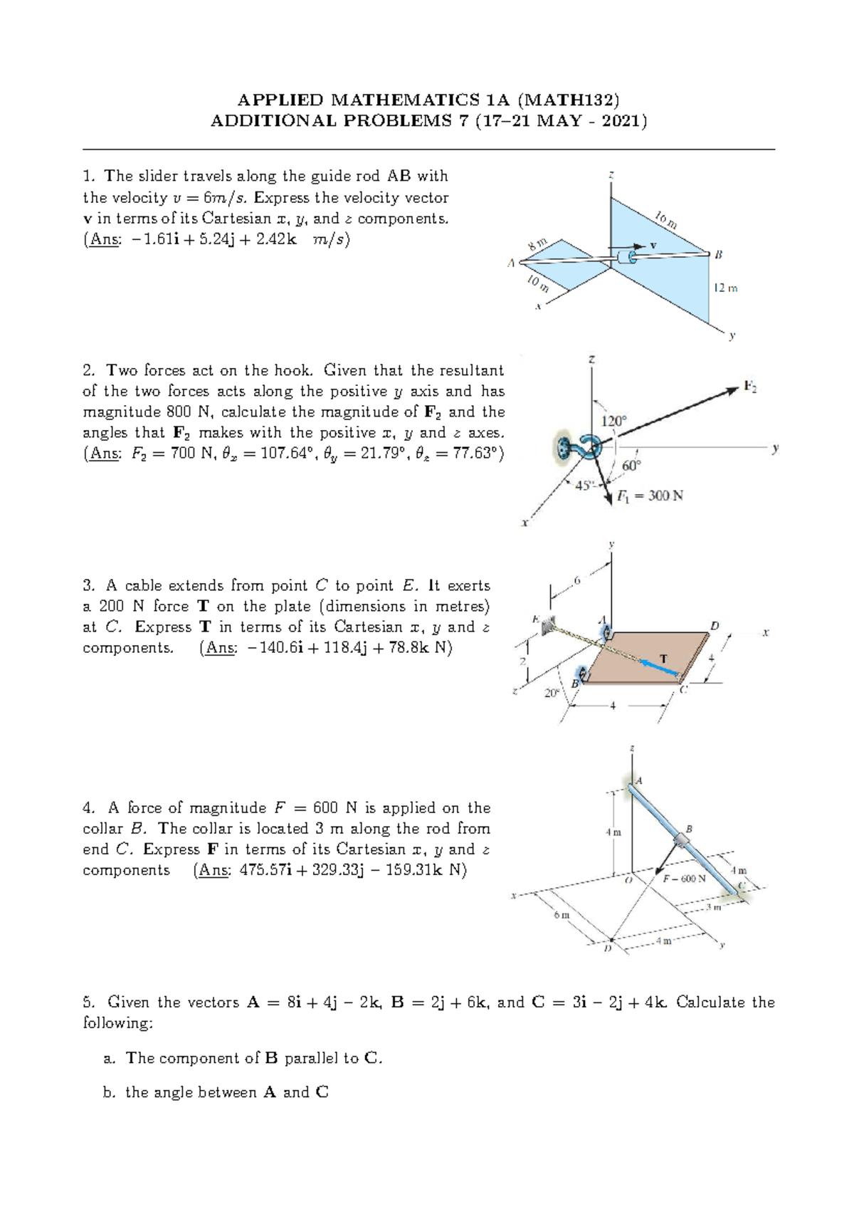 Tutorial 7 (17-21 May) - non - APPLIED MATHEMATICS 1A (MATH132) ADDITIONAL PROBLEMS 7 (17–21 MAY ...