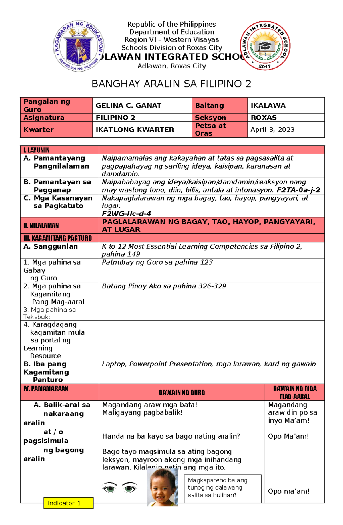 COT-1- Filipino-2-PANG-URI- Final-2023 - Republic of the Philippines Department of Education ...