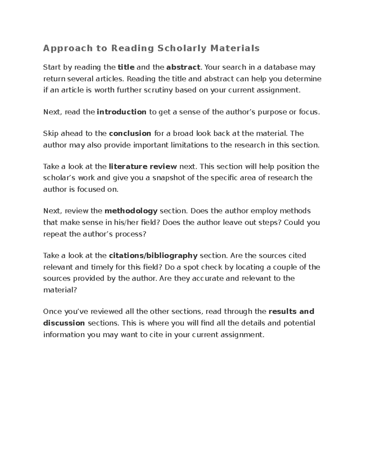 Scholarly research - notes - Approach to Reading Scholarly Materials ...