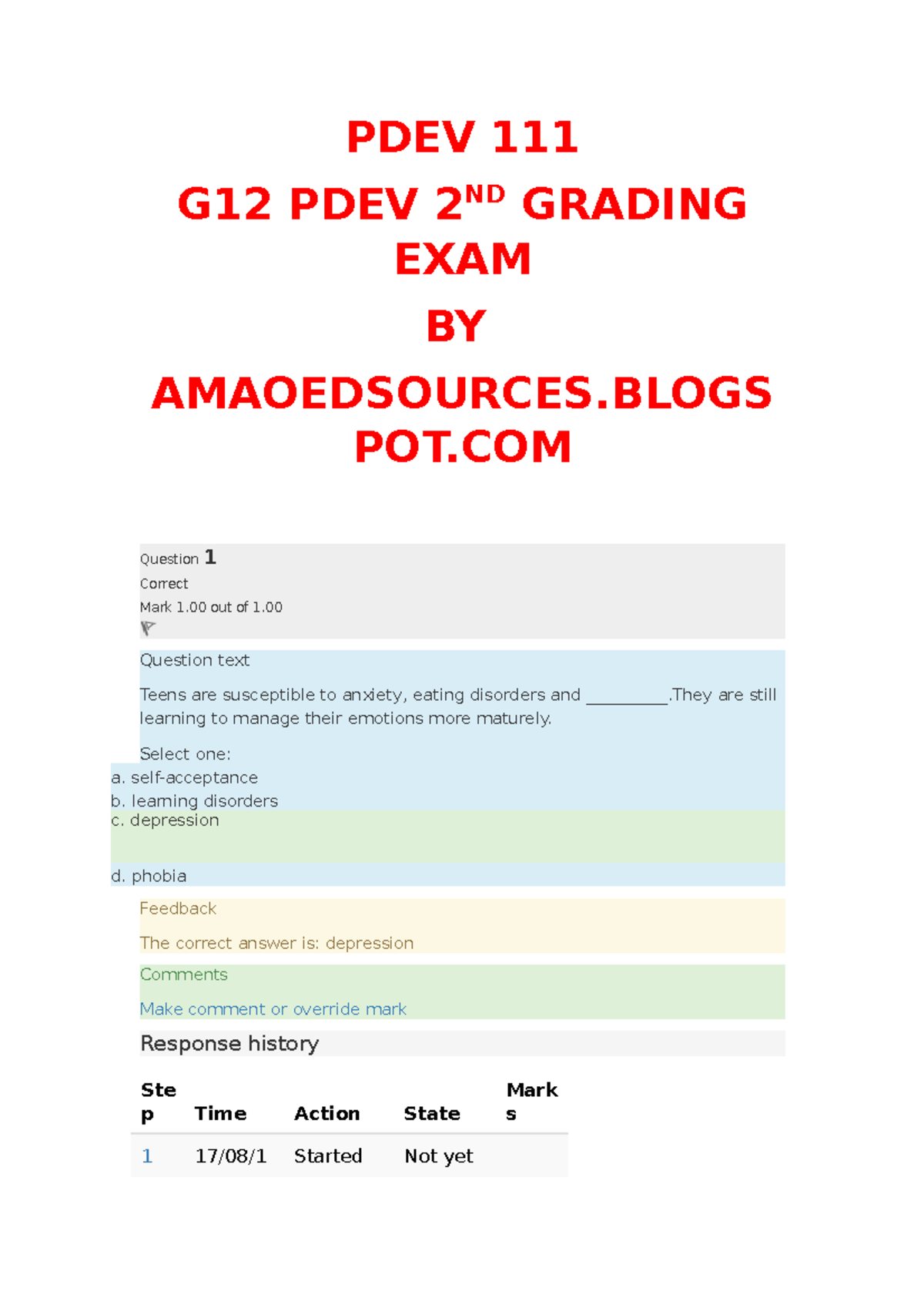 PDEV 111 2ND Grading EXAM { Amaoedsources - PDEV 111 G12 PDEV 2 ND ...