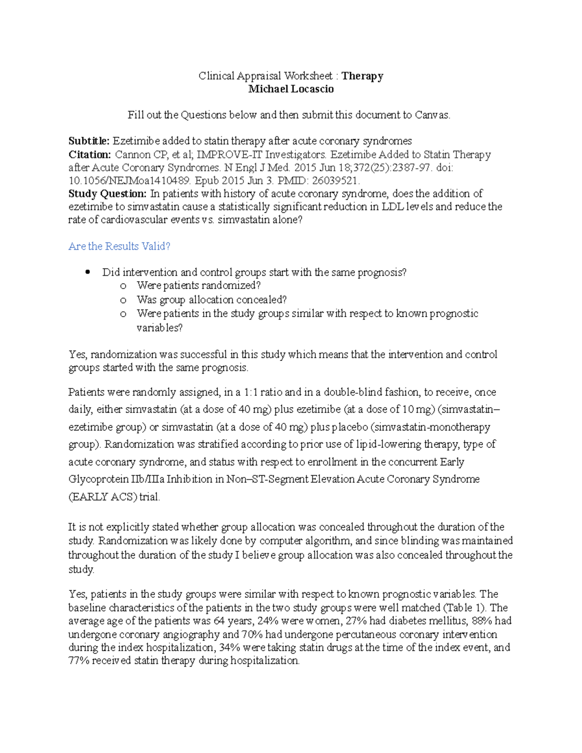 ML Improveit Clinical Appraisal Worksheet Therapy IM451 (3)-1-1 ...