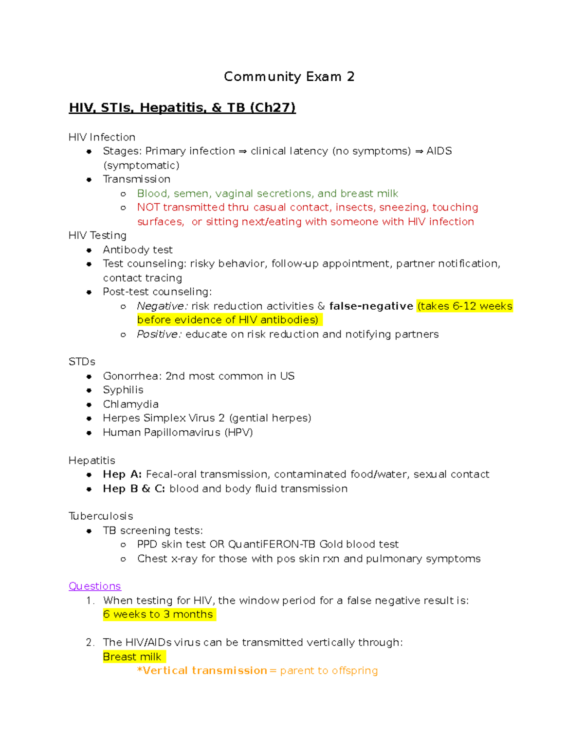 Community Exam 2 - Questions - NUR 4150 - NSU - Studocu