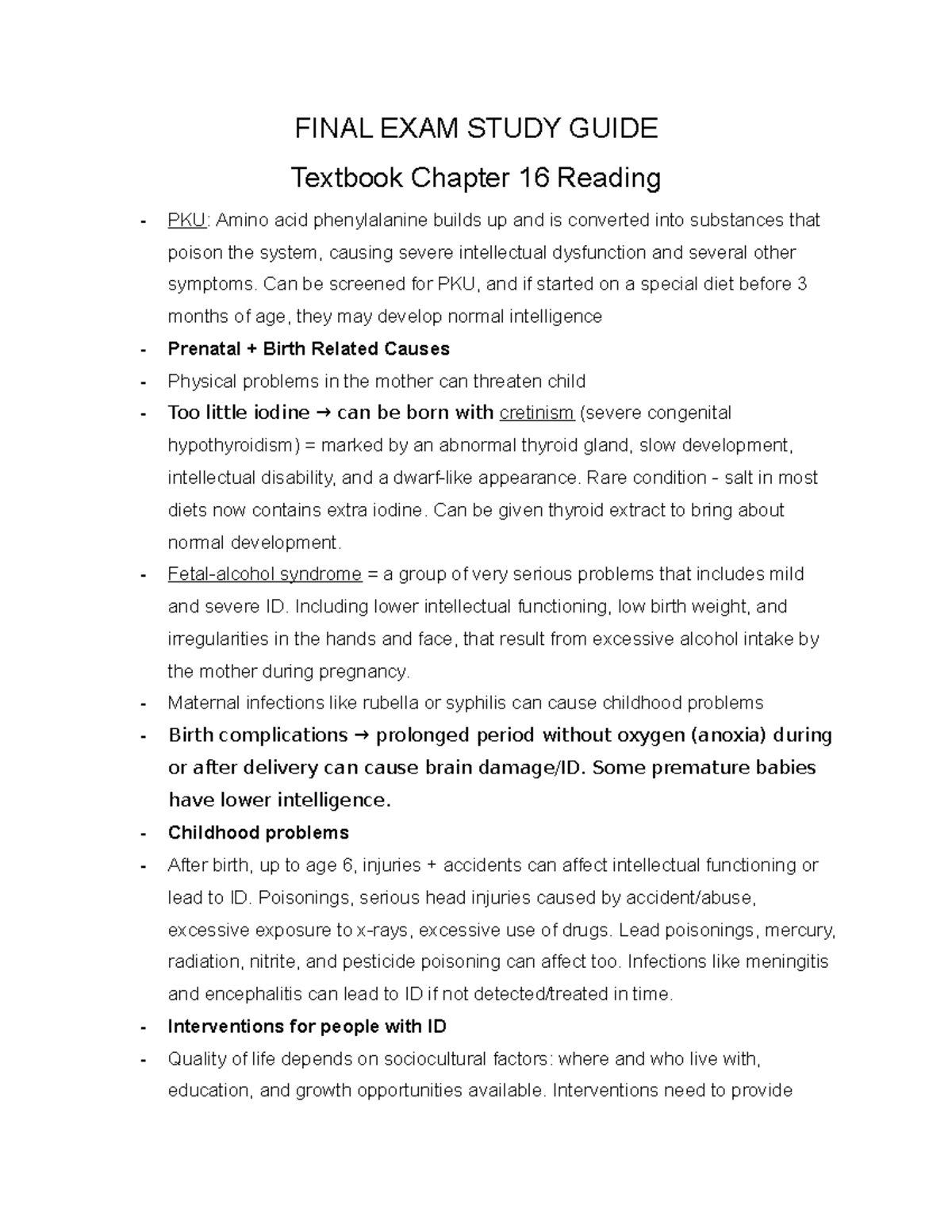 Psych Final Exam Study Guide - FINAL EXAM STUDY GUIDE Textbook Chapter ...