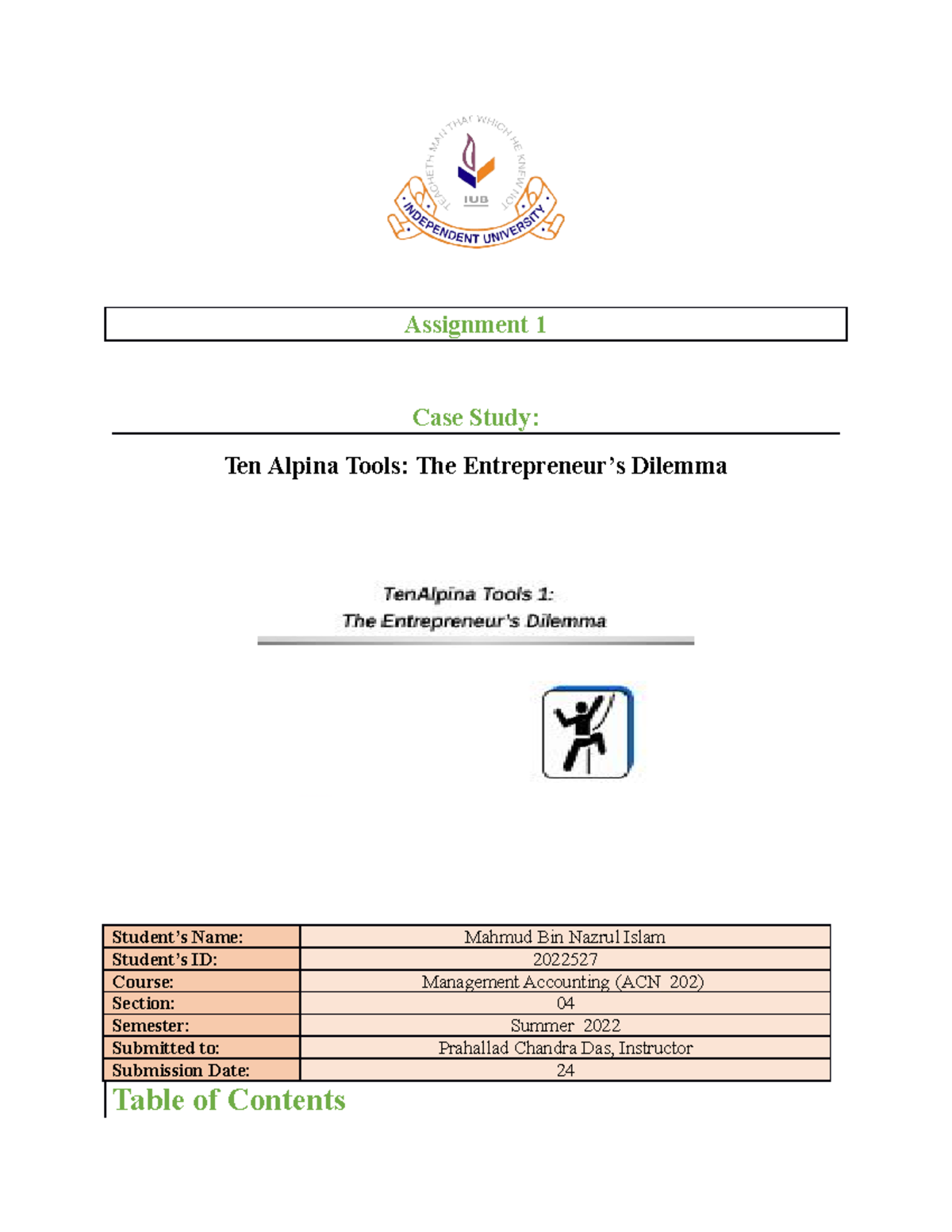ACN202 Assignment Submission Summer 2022 - Assignment 1 Case Study: Ten Alpina Tools: The - Studocu