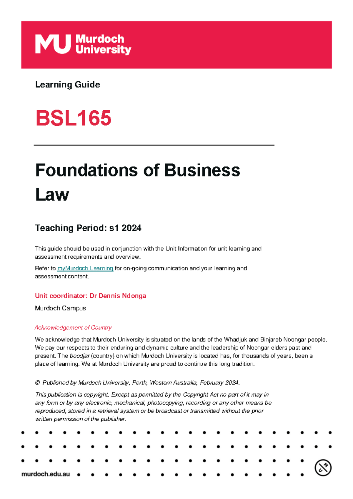 BSL165 Learning Guide s1 2024 - Learning Guide BSL Foundations of ...