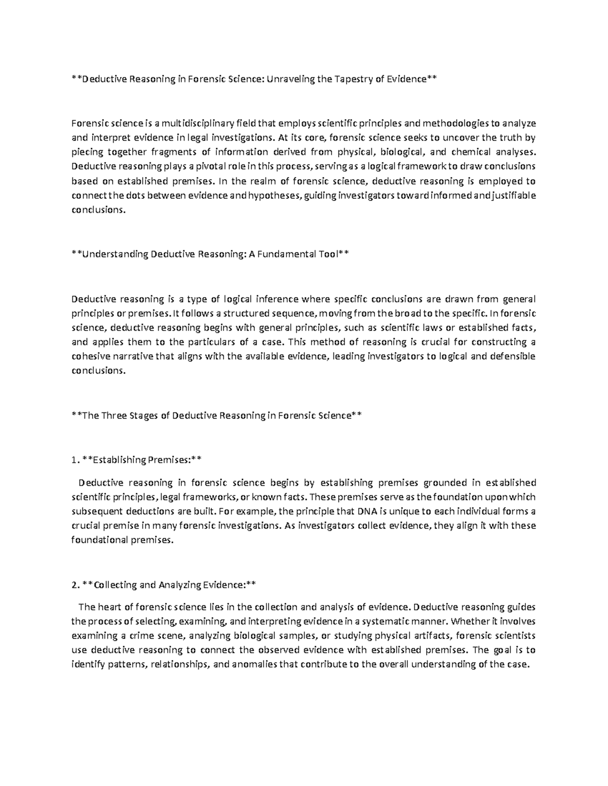 1 - ddsdsd - Deductive Reasoning in Forensic Science: Unraveling the ...