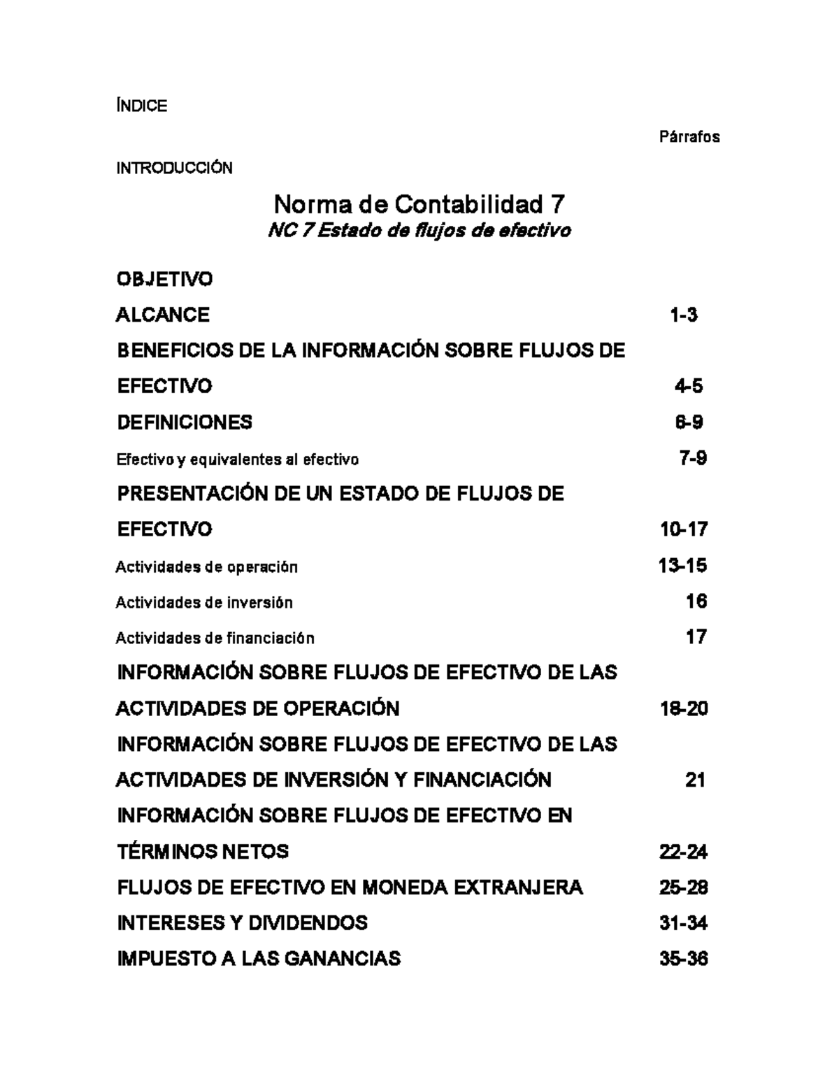 Norma de Contabilidad 7 - ÍNDICE Párrafos INTRODUCCIÓN Norma de ...