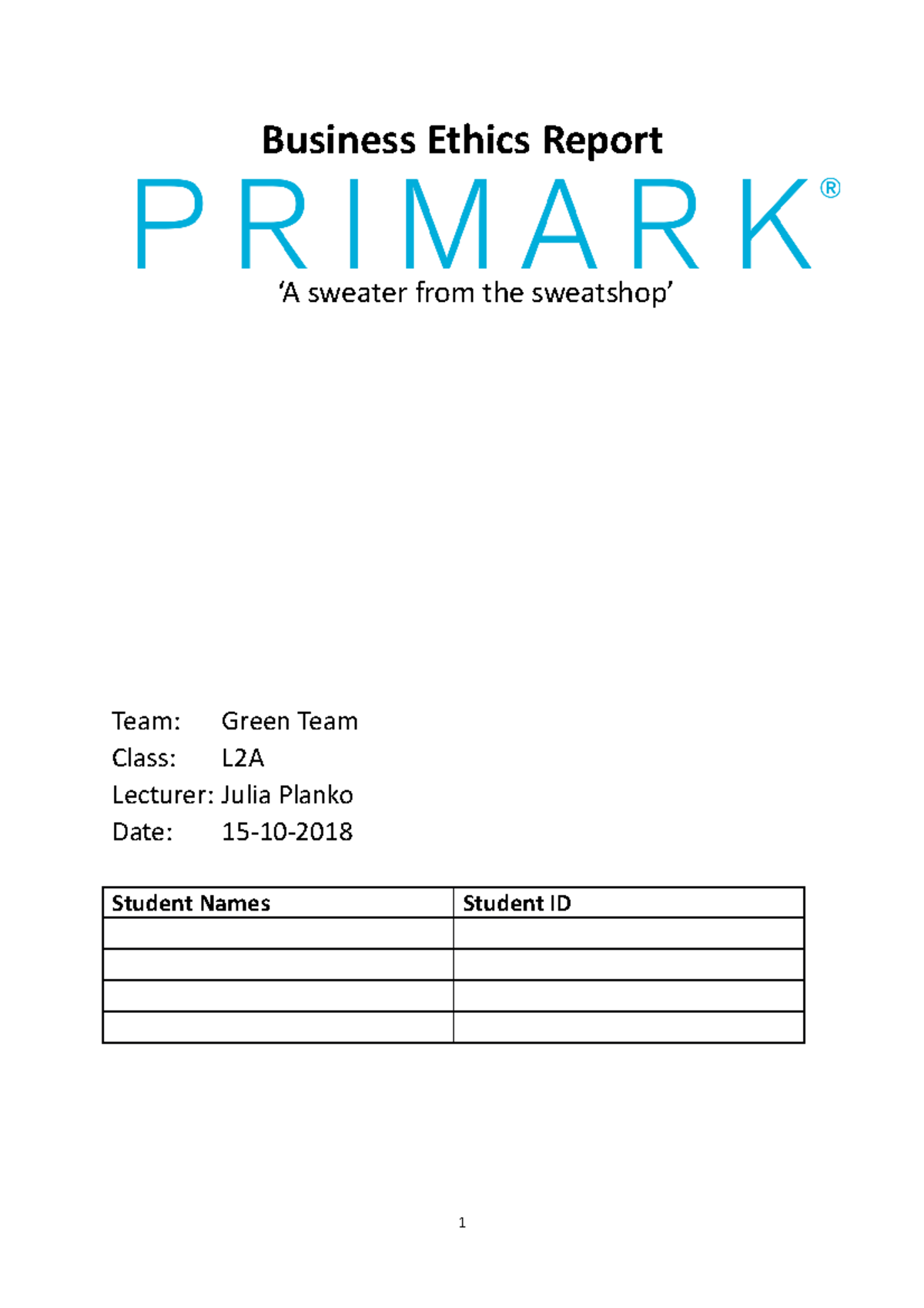 Report CSR and Business Ethics - Business Ethics Report ‘A sweater from ...