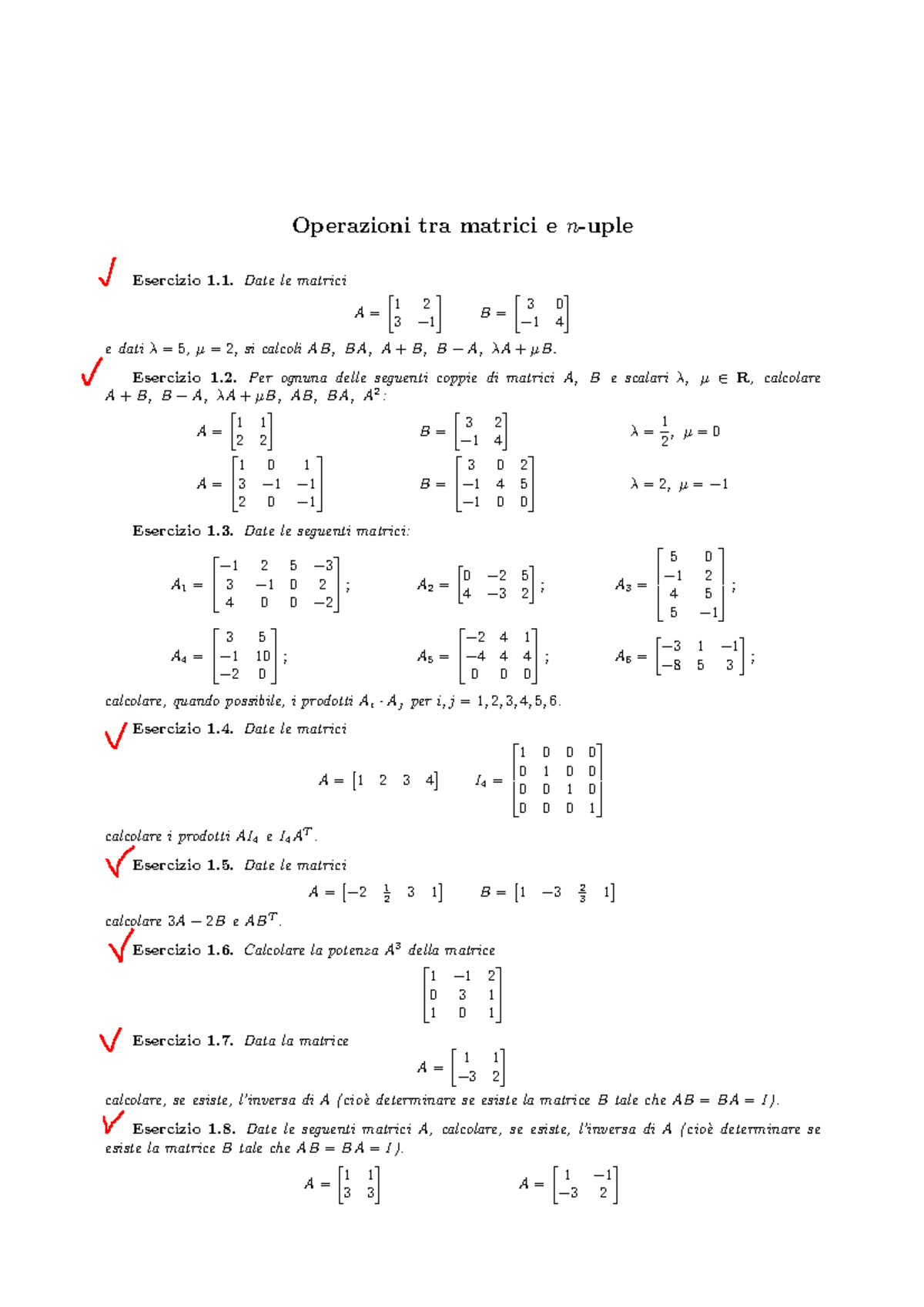 Algebra Lineare Esercizi 01 Operazioni tra matrici e n-uple (1) - Copy ...