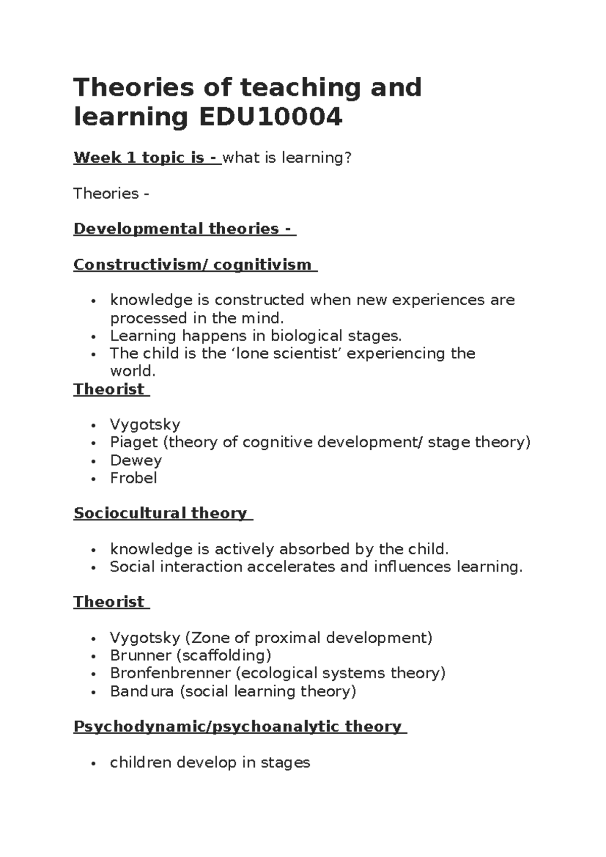 Theories of teaching and learning EDU10004 - Theories of teaching and learning EDU Week 1 topic ...