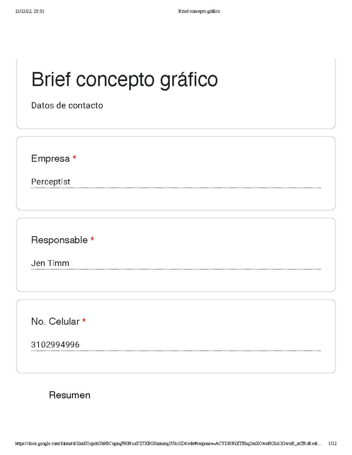 Brief Concepto gráfico - Formularios de Google - Perceptist Jen Timm ...