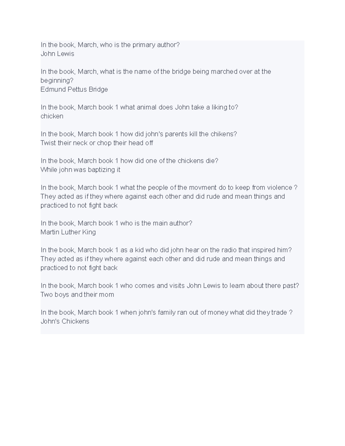 March Book One Class Discussion Questions - In the book, March, who is ...