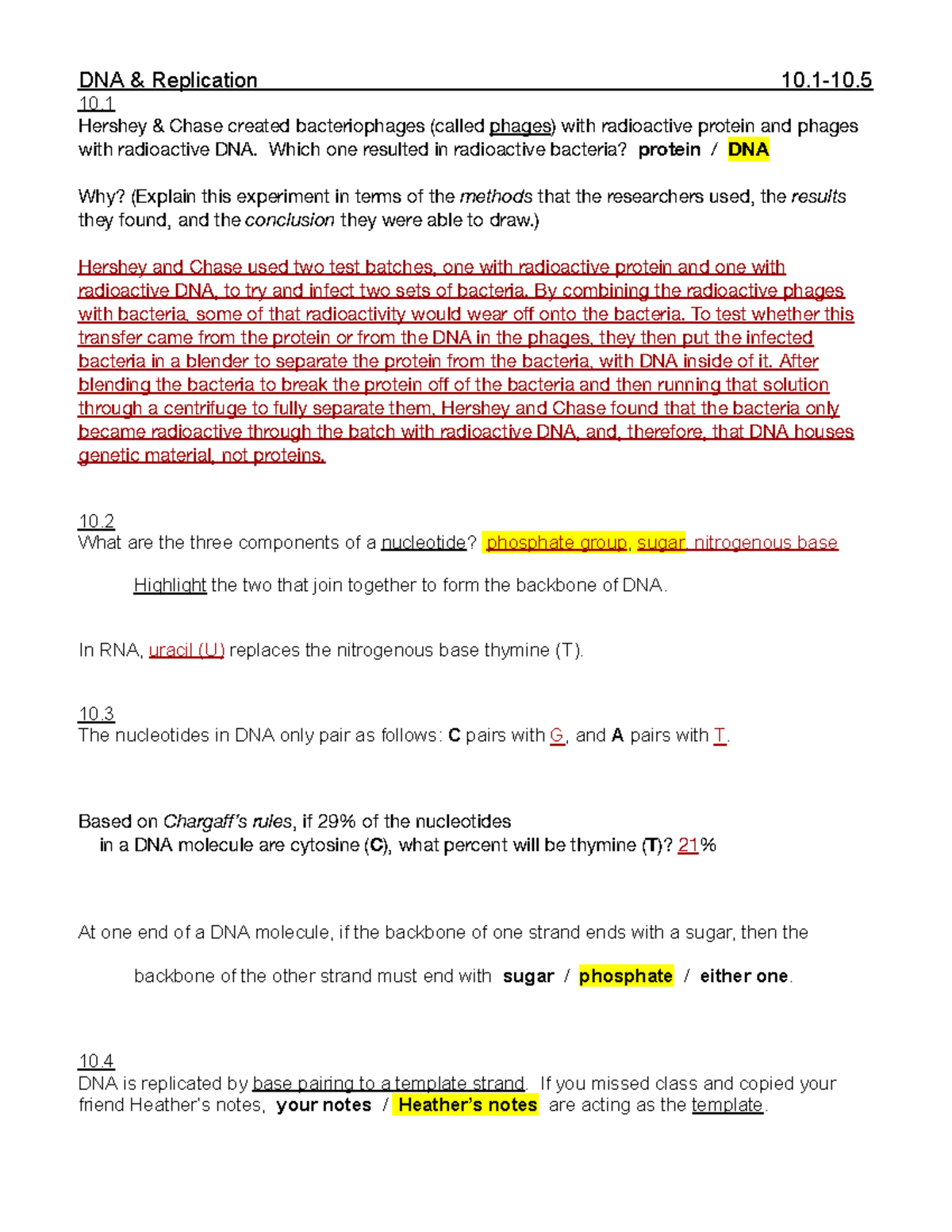 DNA Replication Guided Notes - DNA & Replication 10-10. 10. Hershey ...