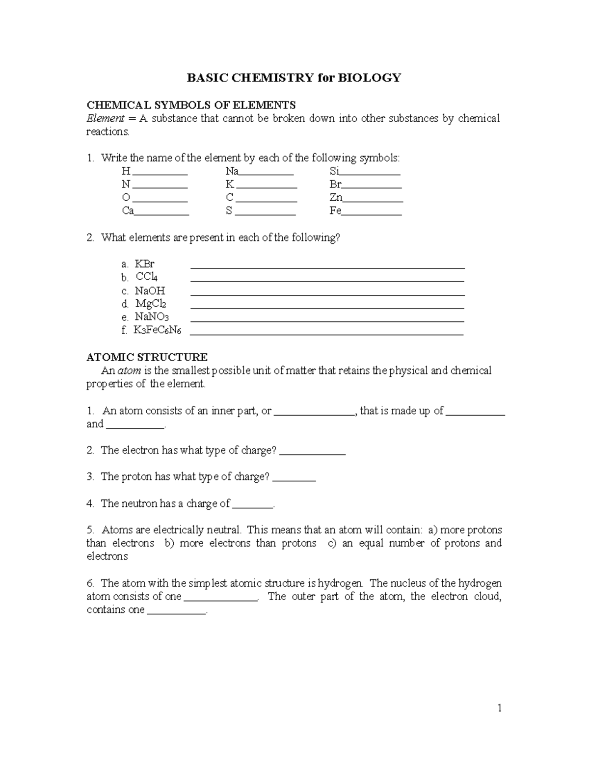 ASS1 Chemistry for Biology-2 - BASIC CHEMISTRY for BIOLOGY CHEMICAL ...