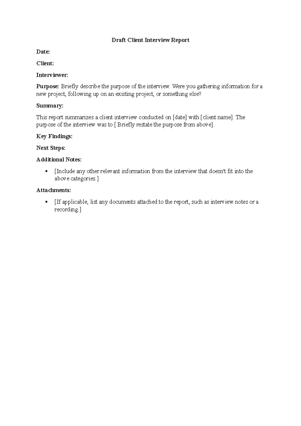 Format of Client Interview - Draft Client Interview Report Date: Client ...