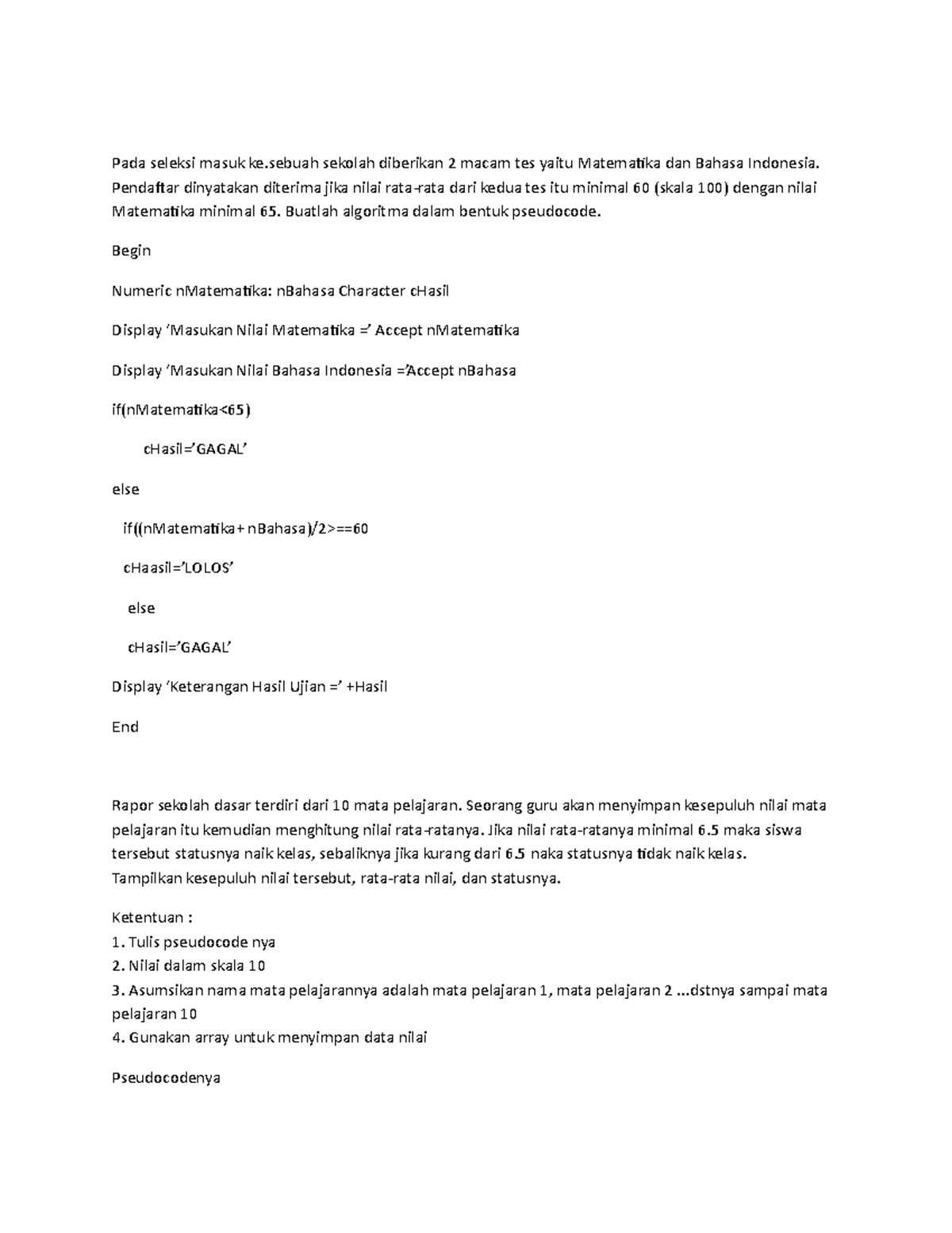 Bilangan Nilai dengan bahasa program - Pada seleksi masuk ke sekolah ...