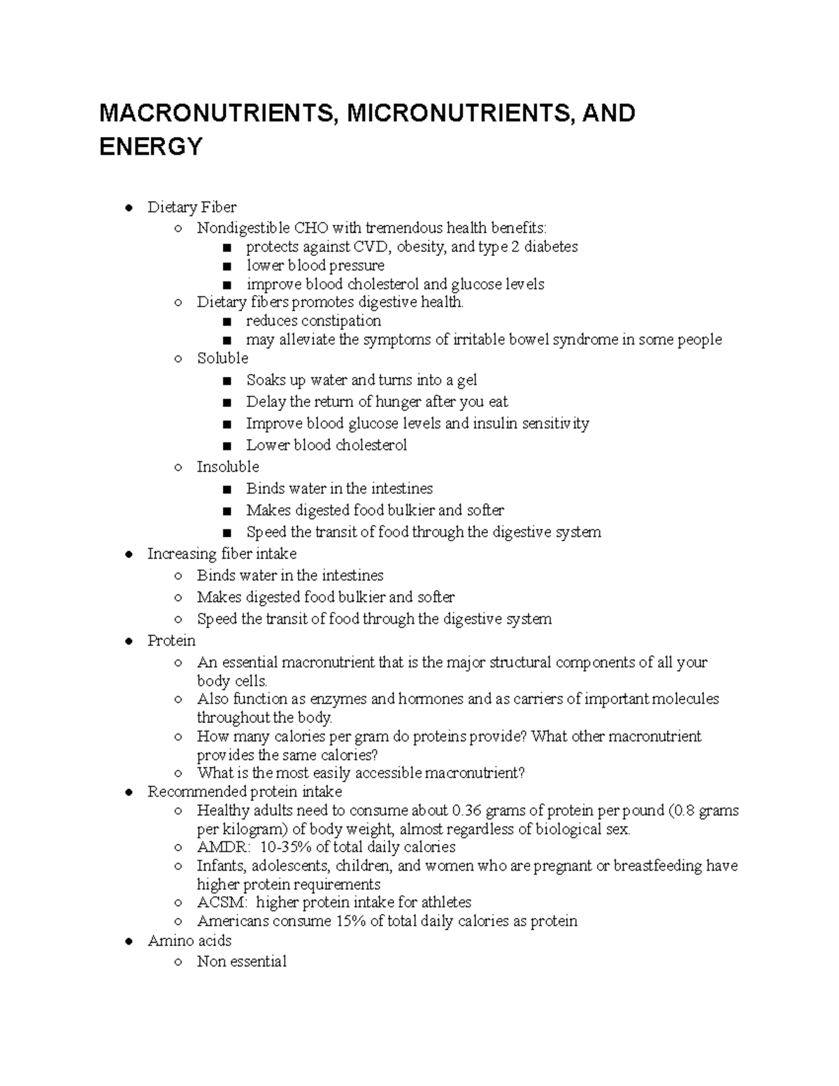 Macronutrients, Micronutrients, AND Energy PT2 - MACRONUTRIENTS ...