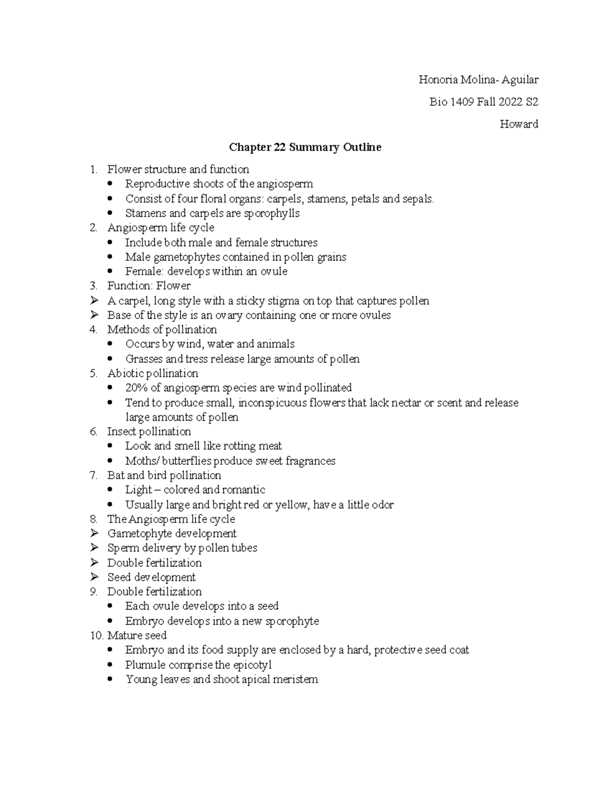 Chapter 22 Flowering Plant Reproduction - Honoria Molina- Aguilar Bio ...
