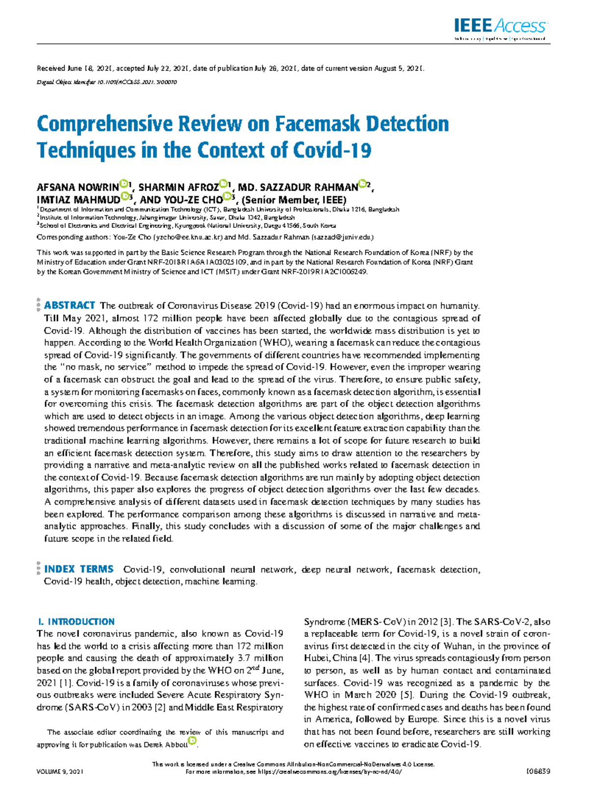 Comprehensive Review on Facemask Detection Techniques in the Context of ...