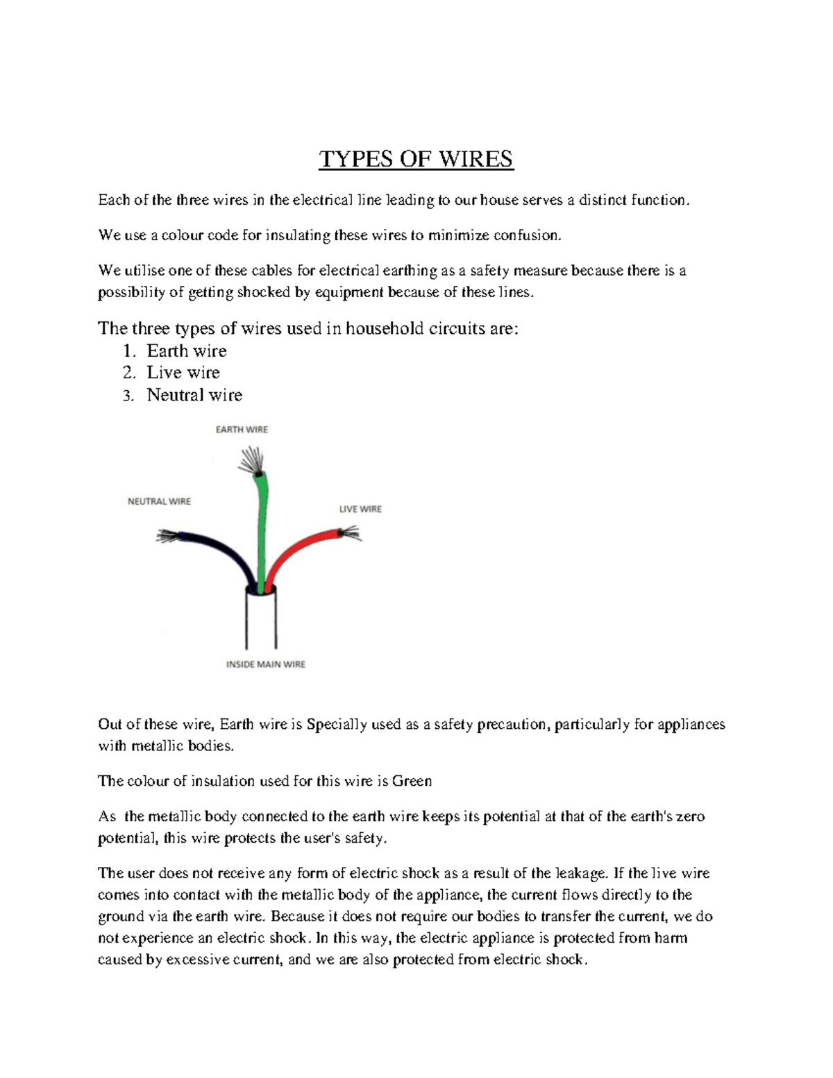 Types OF Wires and switches - TYPES OF WIRES Each of the three wires in ...