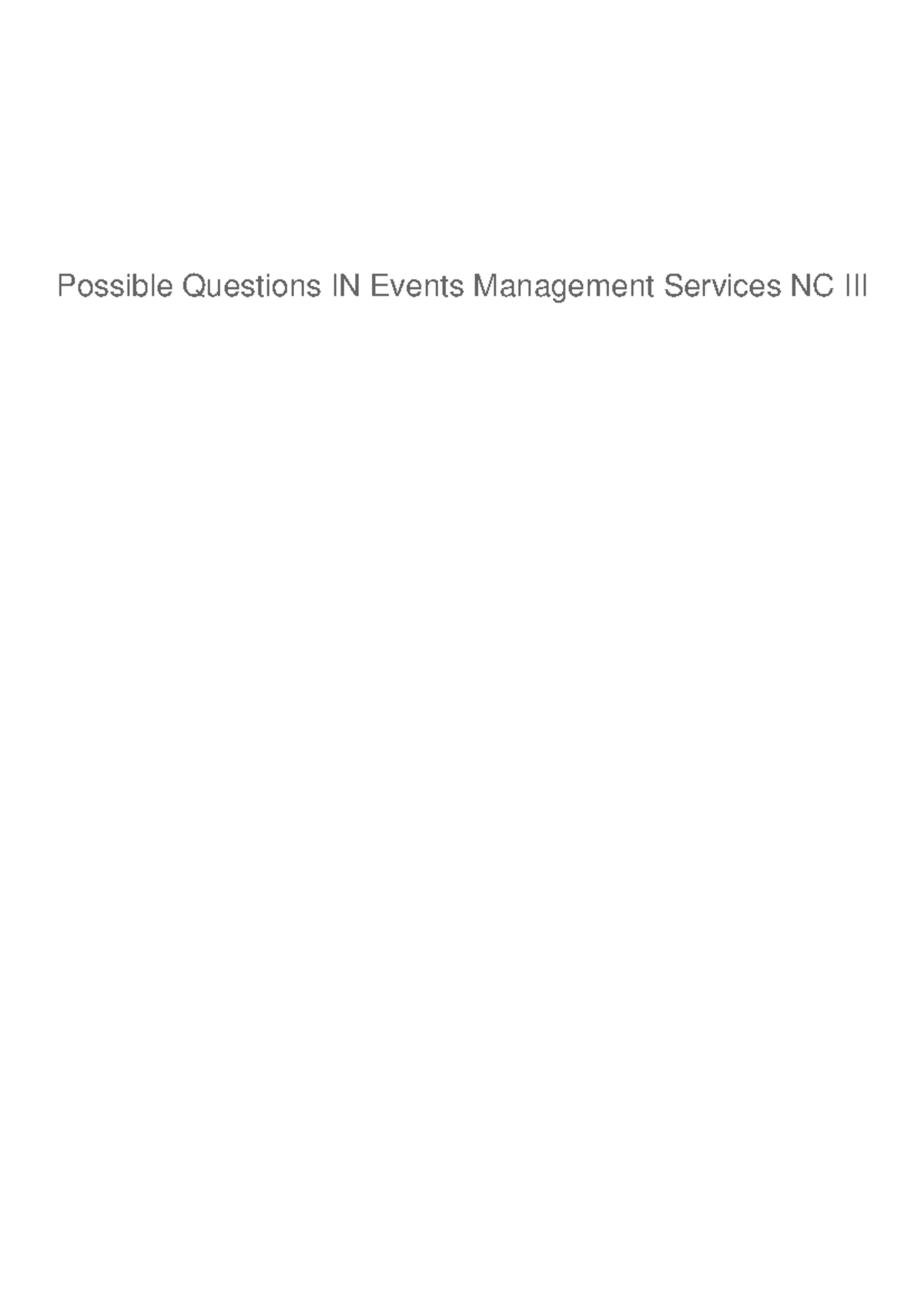 Possible questions in events management services nc iii - Possible ...