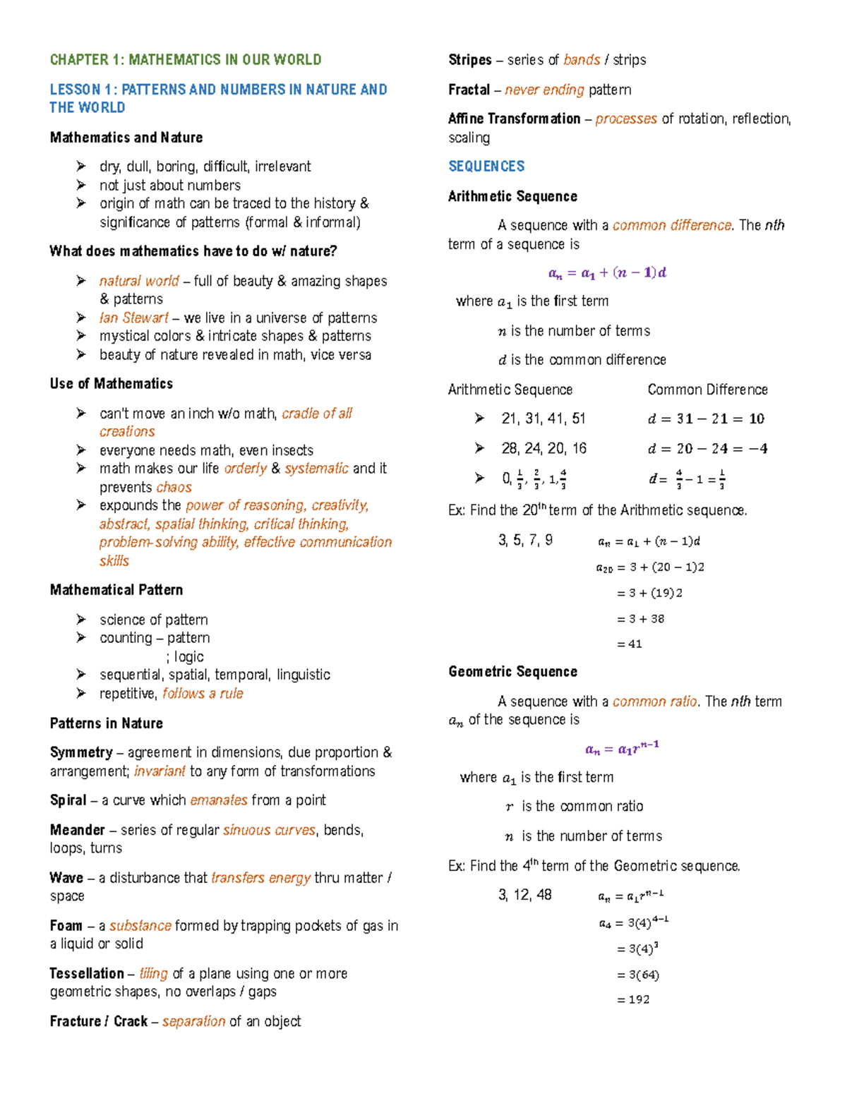 MMW- Midterms- Reviewer - CHAPTER 1: MATHEMATICS IN OUR WORLD LESSON 1 ...